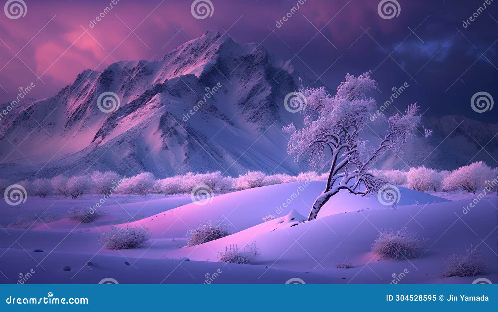 Fantasy Winter Landscape with Snow Covered Trees and Mountains in the ...