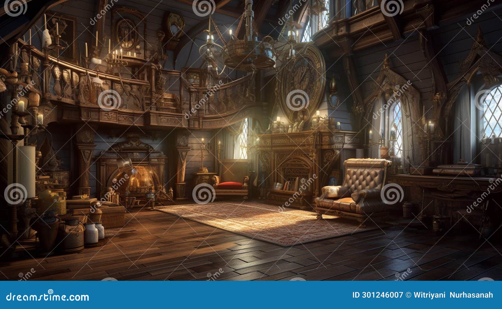 Fantasy Wizards Room. Ancient Alchemist S Lab with Instruments and ...