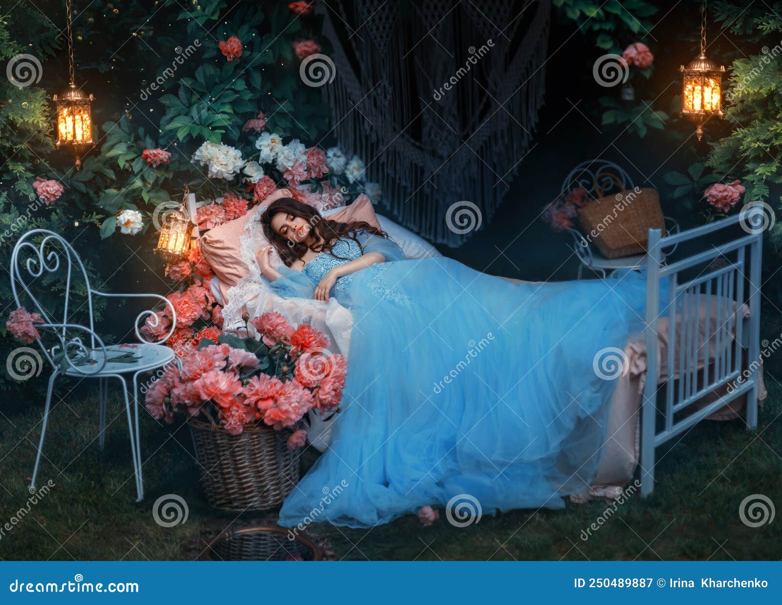Fantasy Woman Sleeping Lies Sleep On Comfortable Bed Mattress Soft