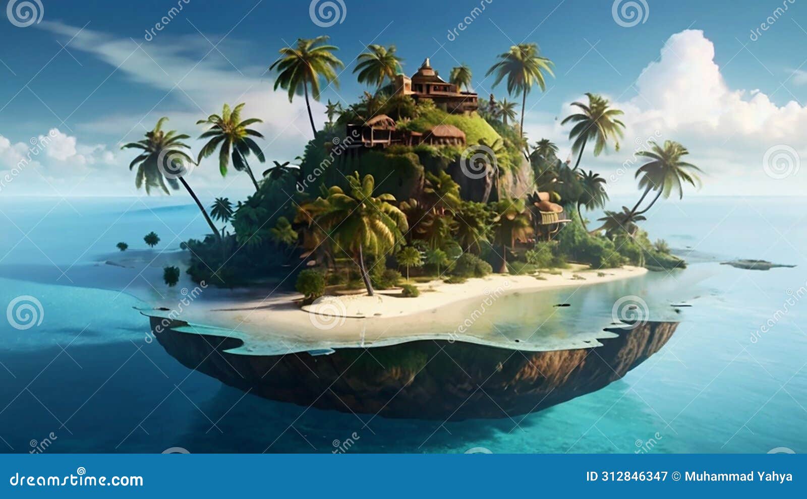 Fantasy World, Floating Island on Water, Covered Island Fantasy World ...