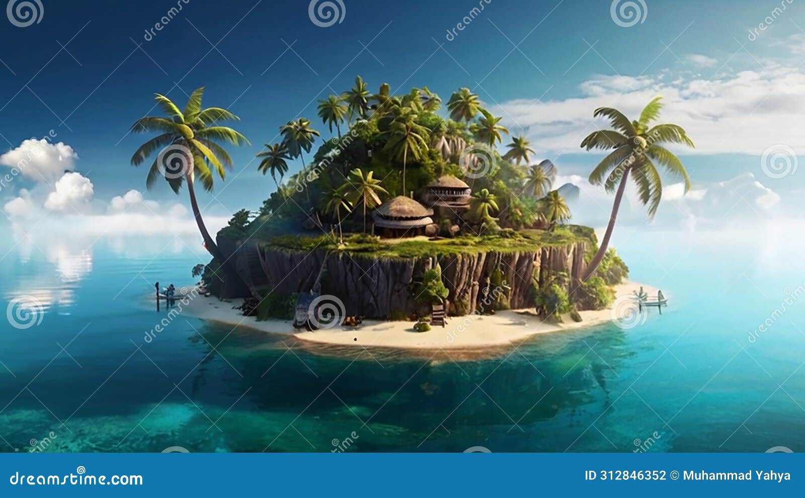Fantasy World, Floating Island on Water, Covered Island Fantasy World ...