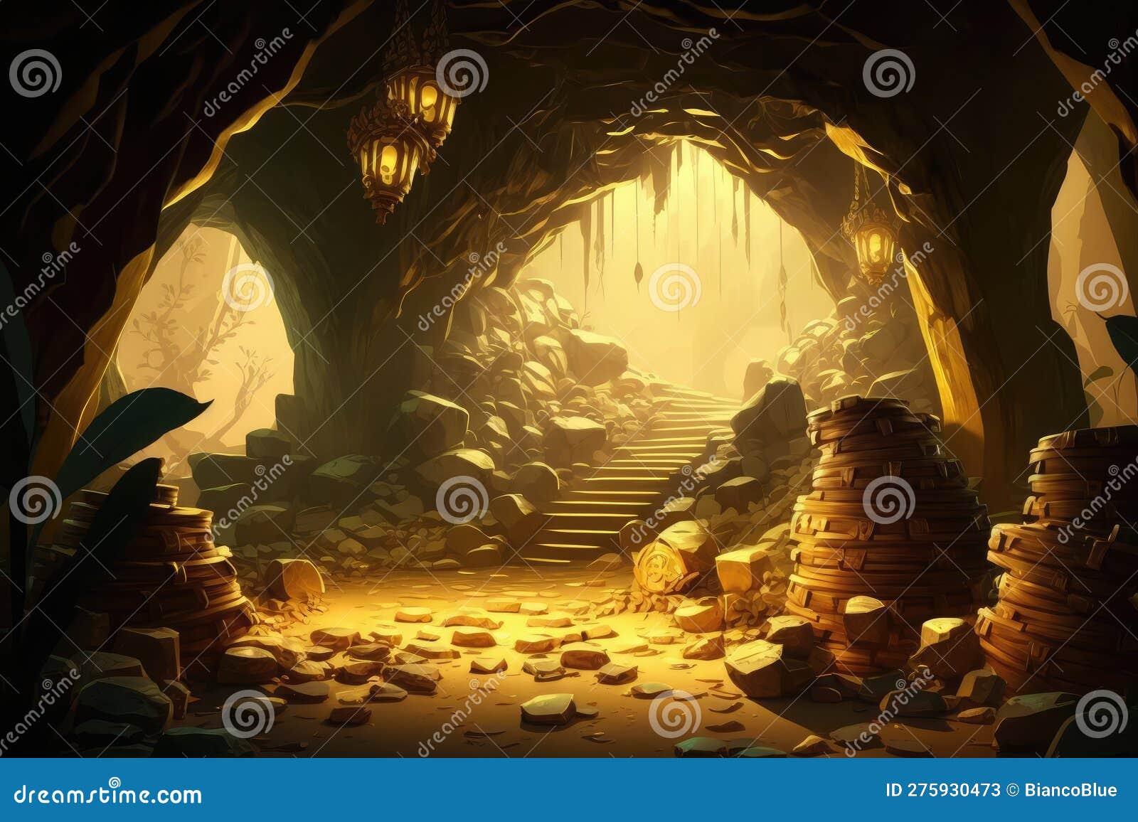 Fantasy World of Gold Mine or Old Treasure Cave Stock Image - Image of ...