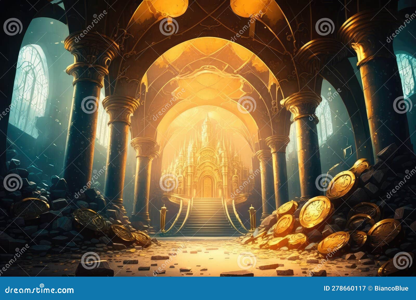 Fantasy World of Gold Mine or Old Treasure Cave Stock Image - Image of ...