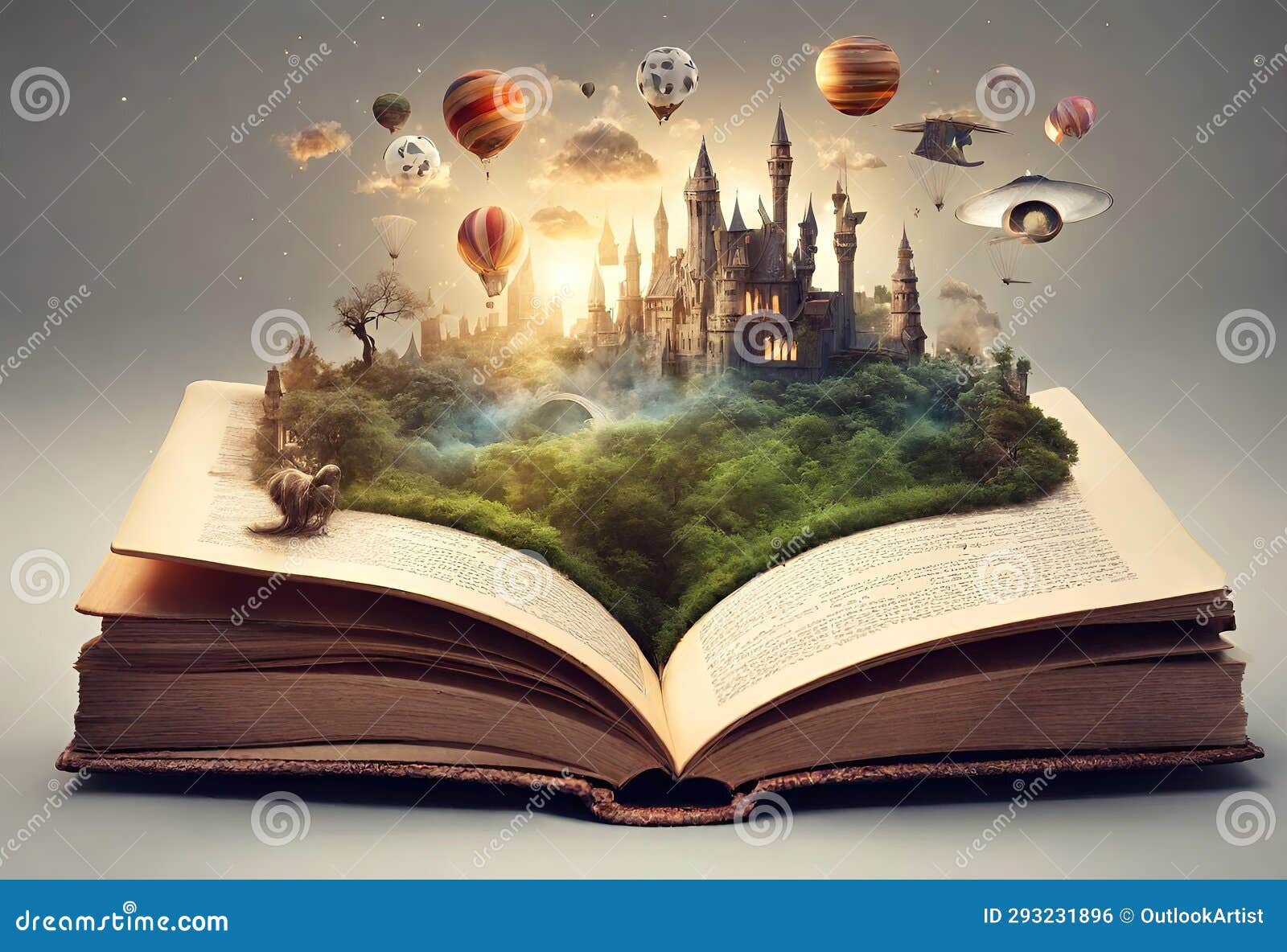 Enchanted Worlds Unveiled: Imaginative Book Illustration Stock ...