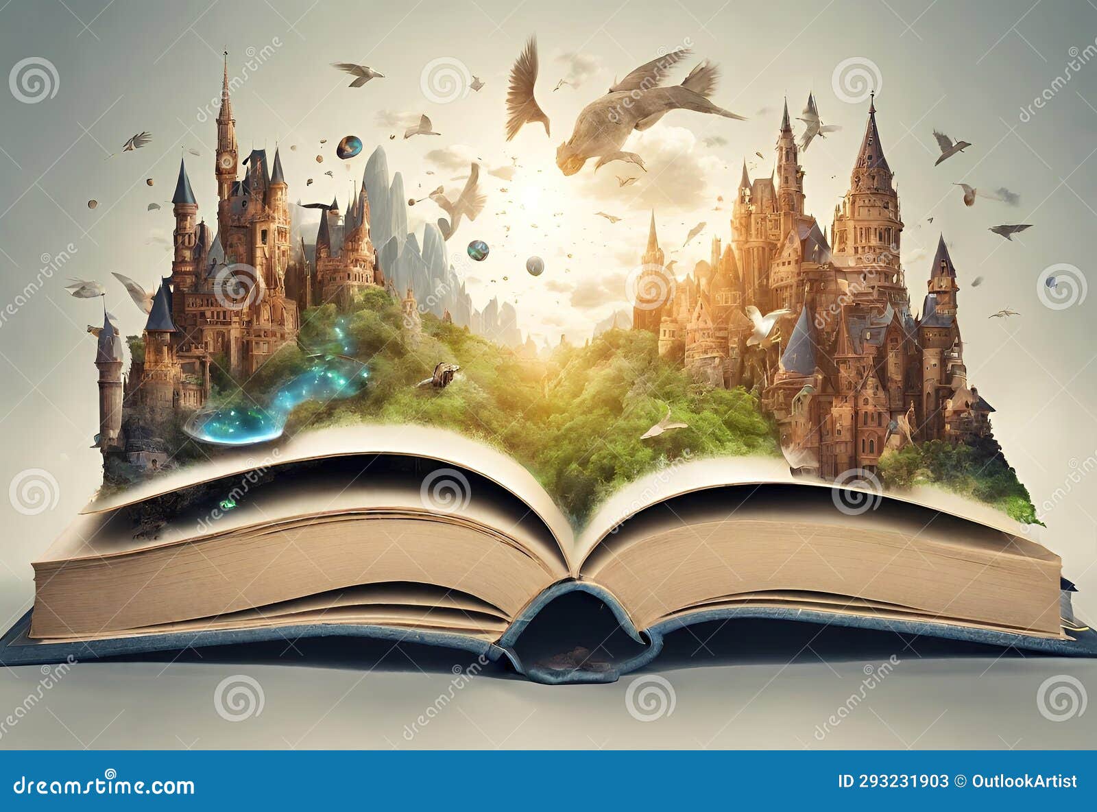 Fantasy World Inside of the Book. Concept of Education Imagination and ...
