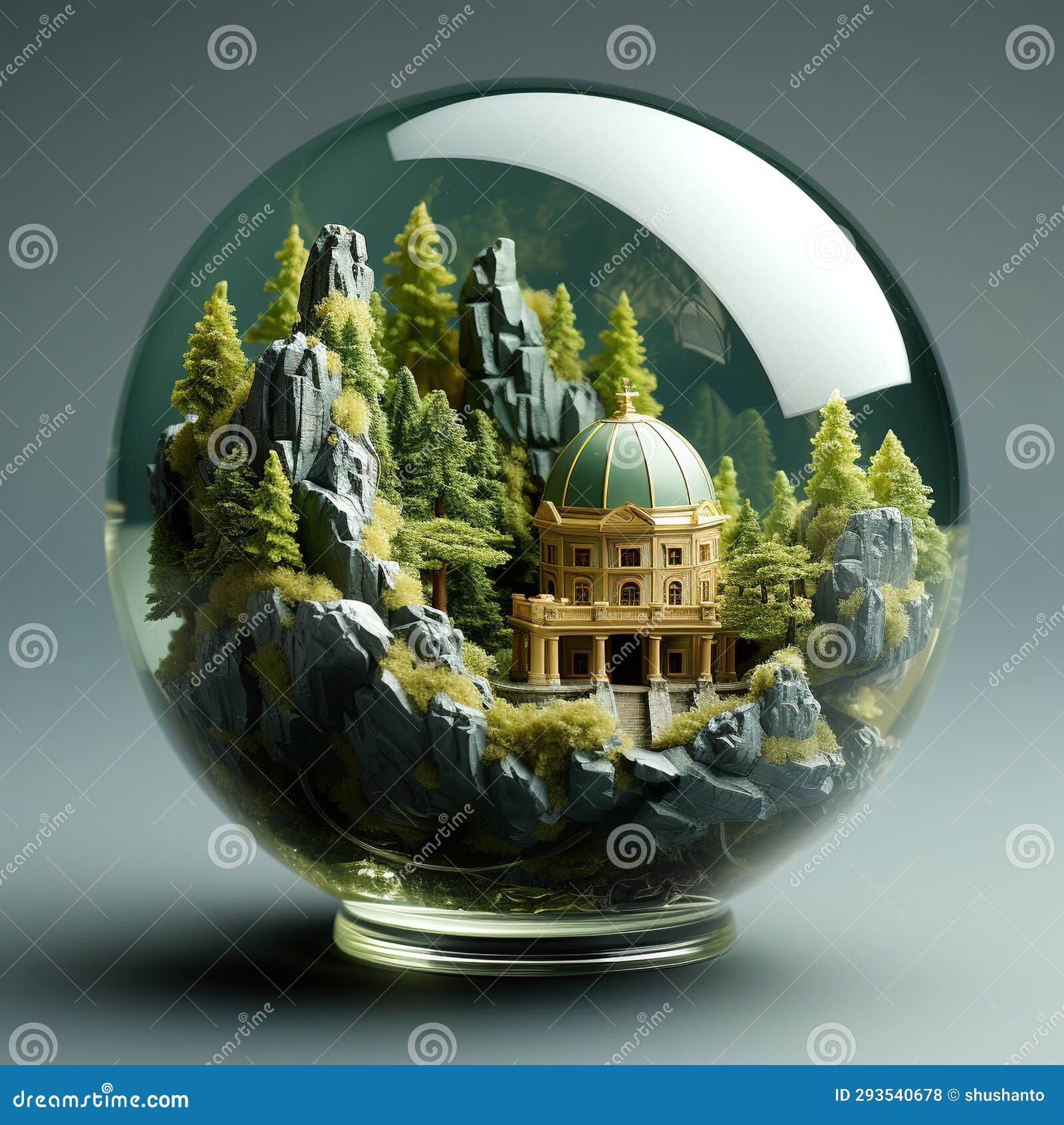 Fantasy World Inside a Circular Globe Stock Illustration - Illustration ...