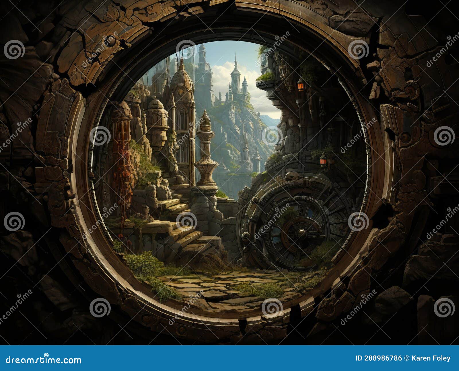 Fantasy World through Keyhole Stock Illustration - Illustration of ...