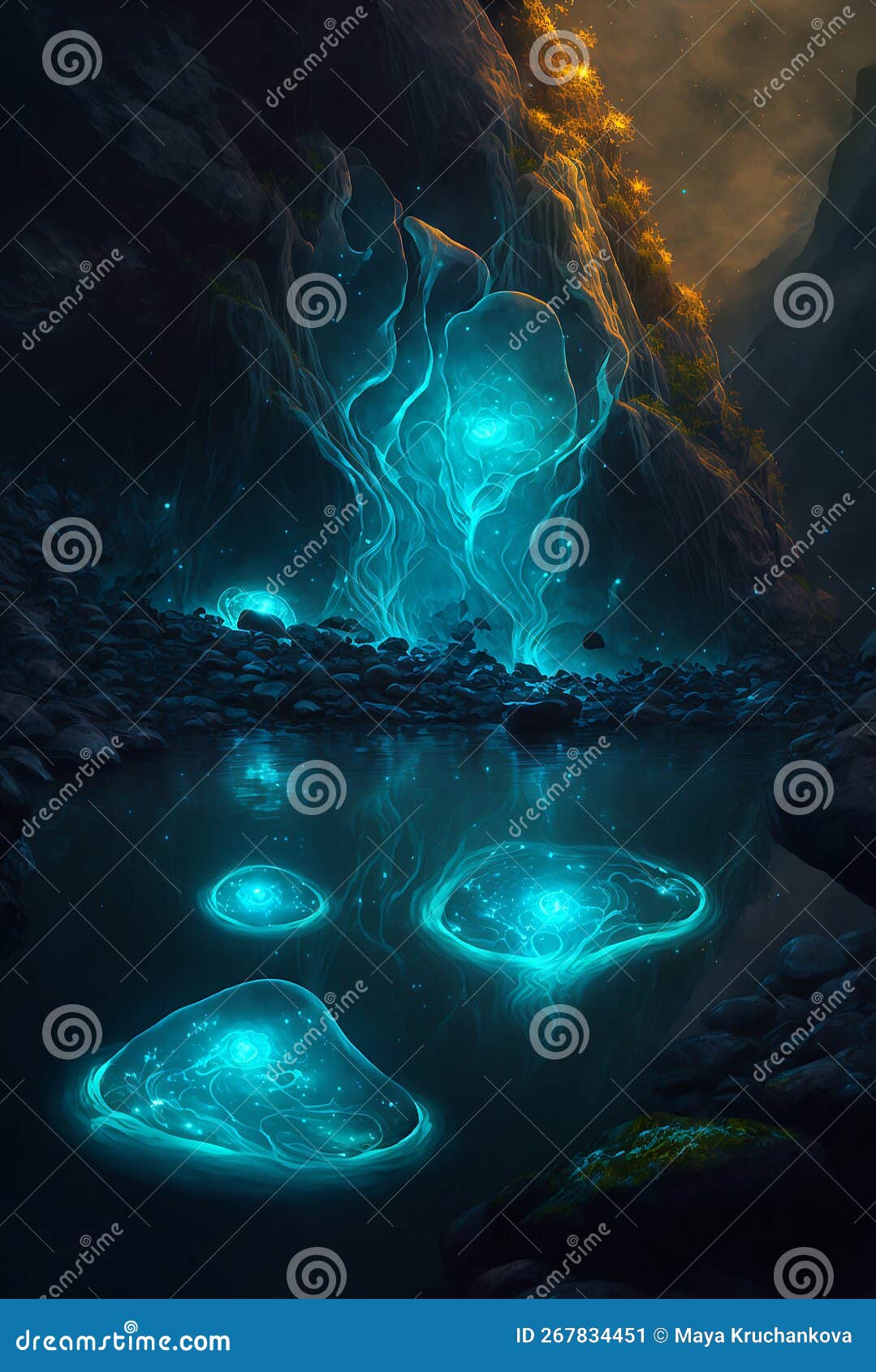 Fantasy World Landscape with Mountain and Water Stock Image - Image of ...