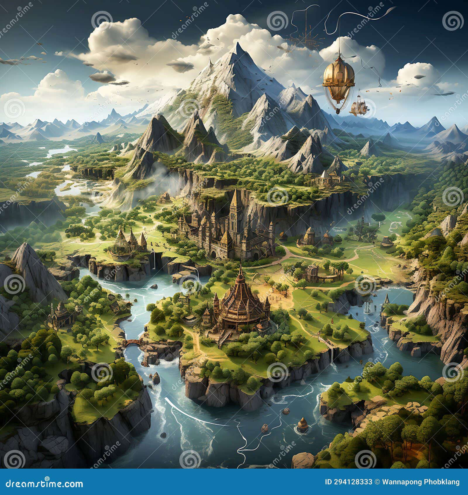Fantasy World Map Embark on Mystical Journeys in Imaginary Lands, Generative Ai Stock ...