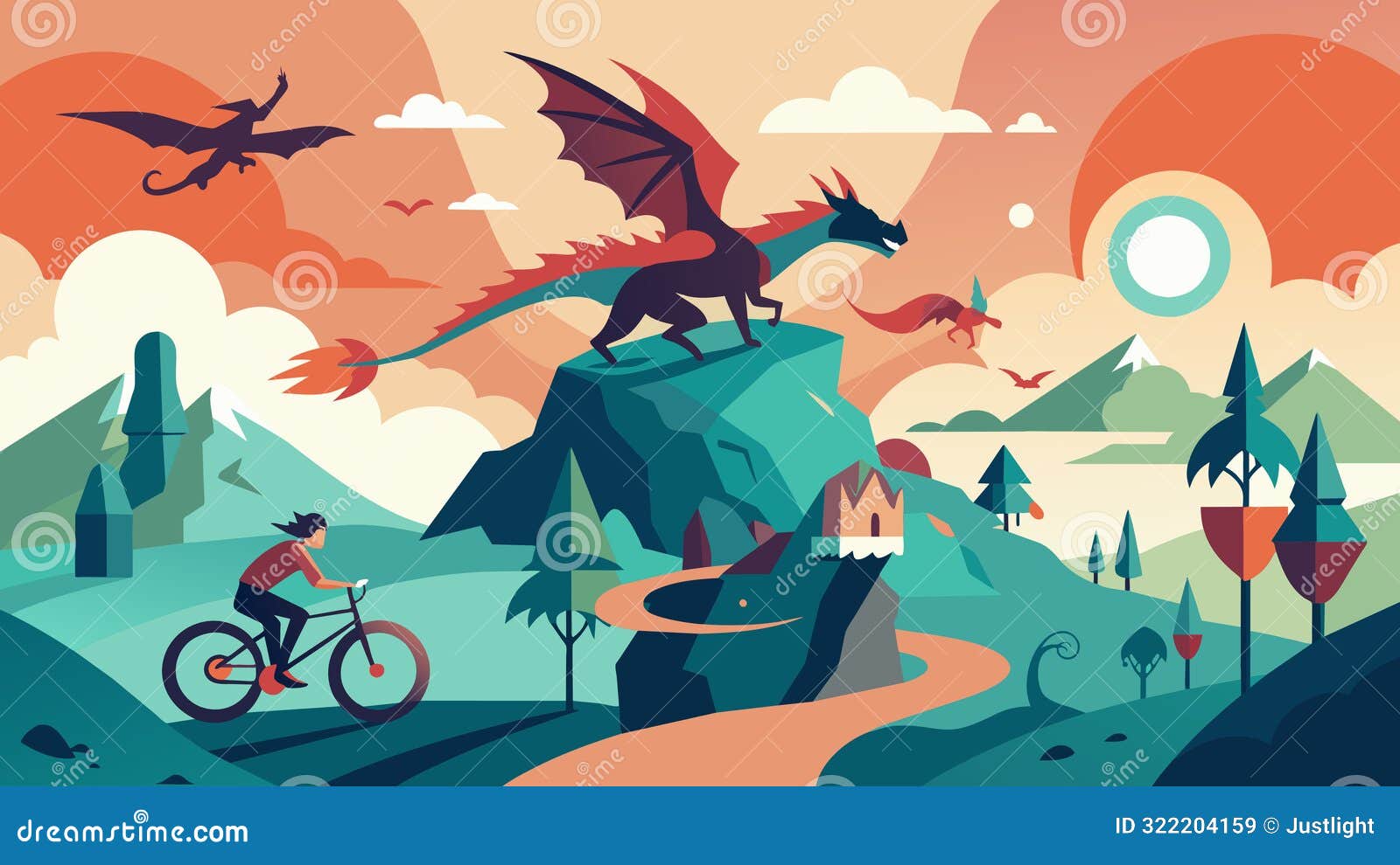 A Fantasy World Materializes with Dragons Flying Overhead and Mystical ...