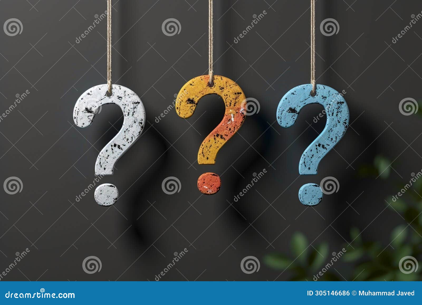 FAQ Concept Three Question Marks Hanging on White Background Stock ...