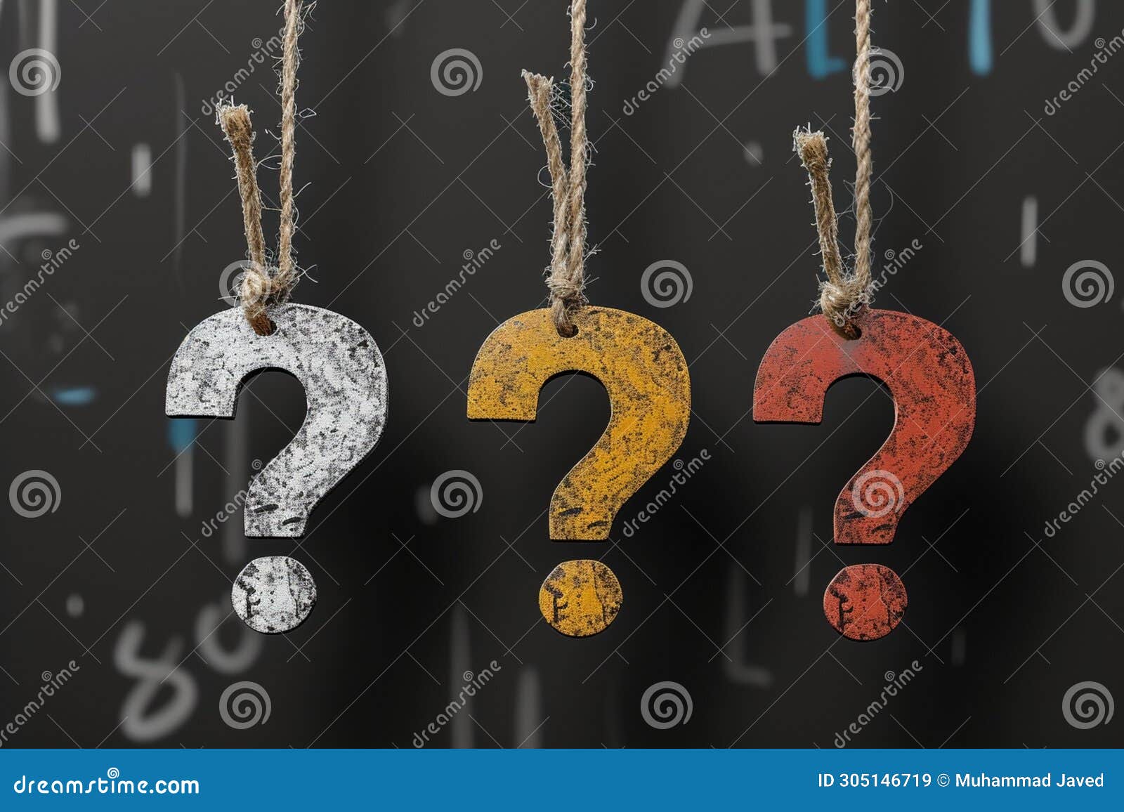 FAQ Concept Three Question Marks Hanging on White Background Stock ...