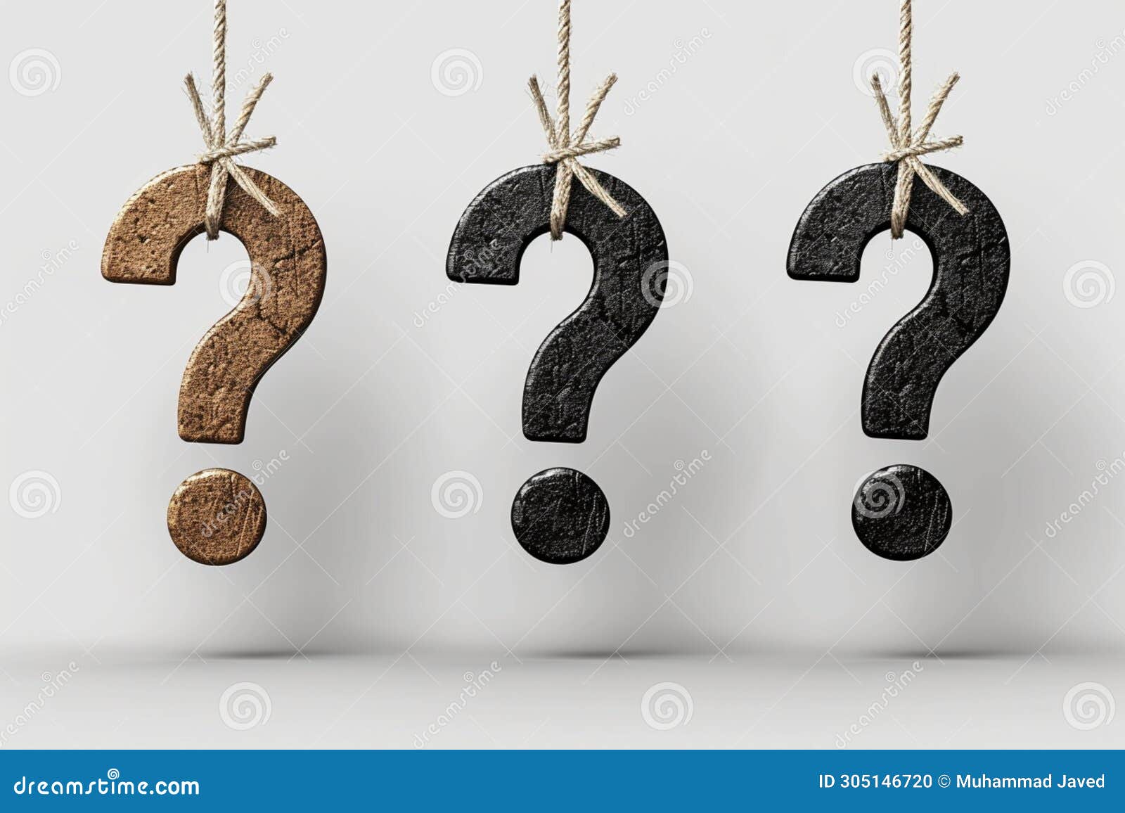FAQ Concept Three Question Marks Hanging on White Background Stock ...