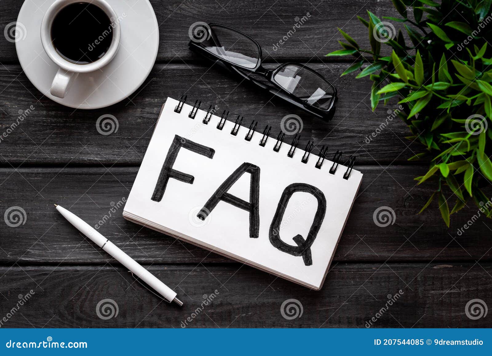 FAQ - Fequently Asked Question - on Table Ofiice Table. Top View Stock ...