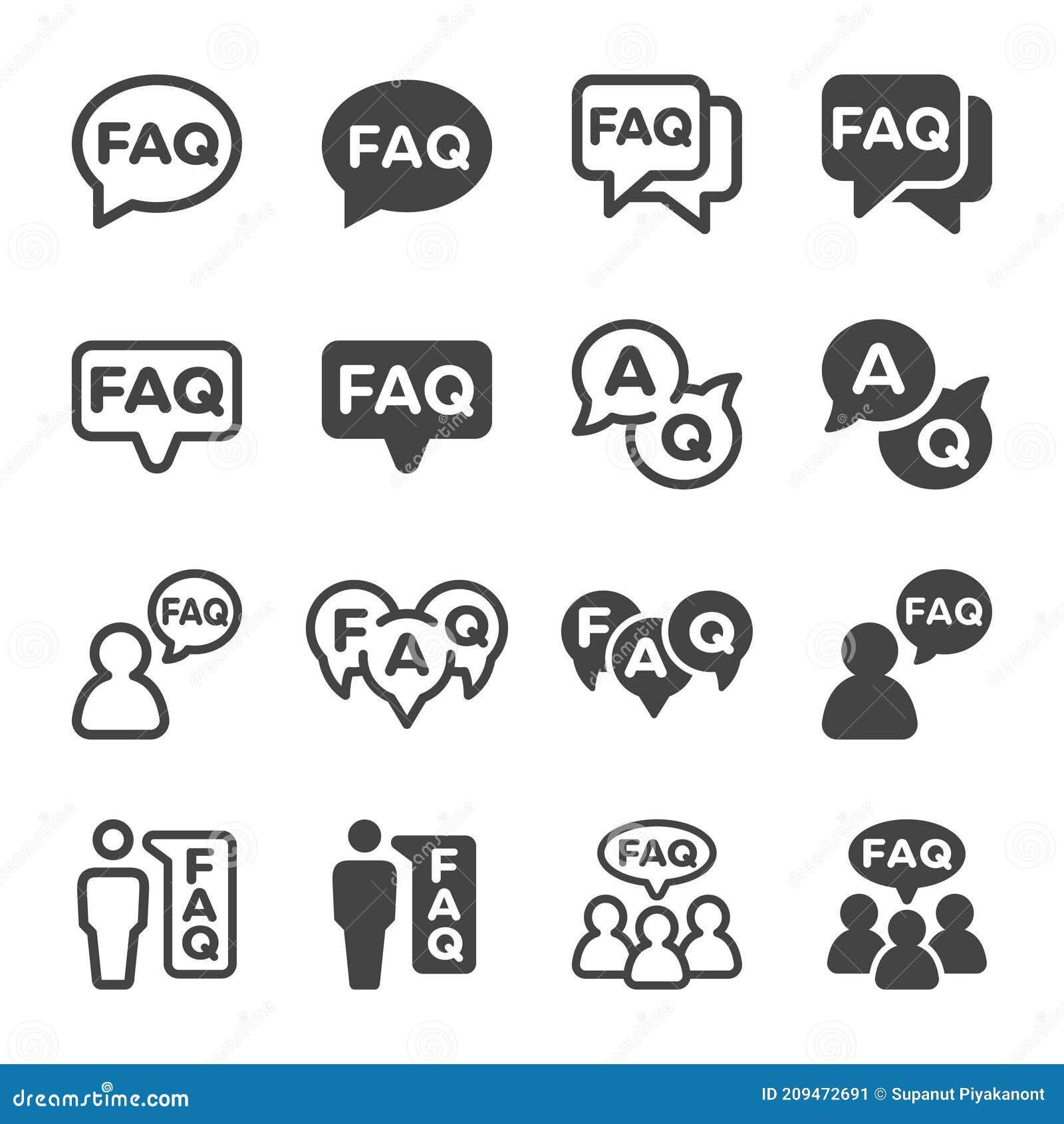 Faq icon set stock vector. Illustration of glyph, people - 209472691