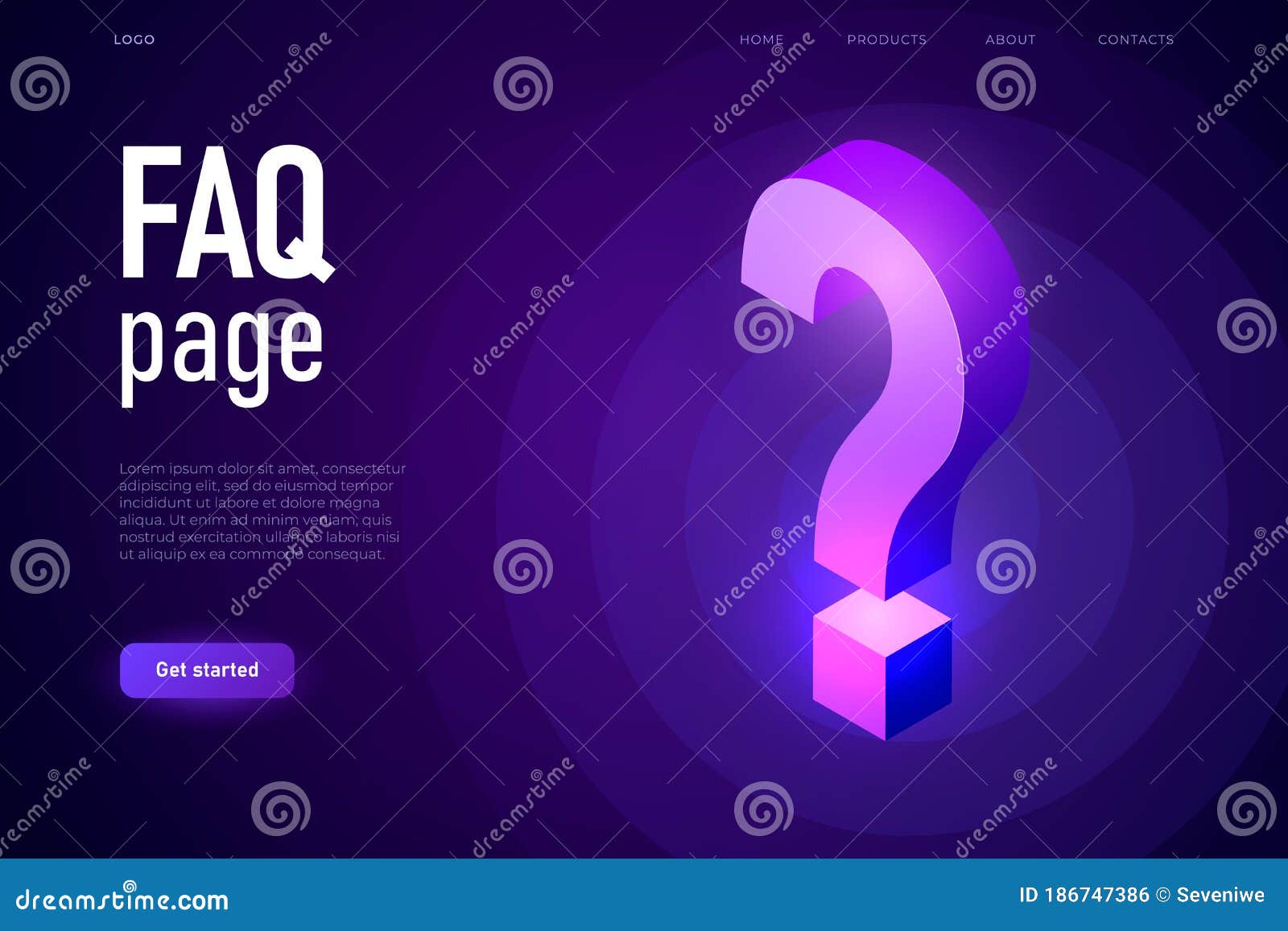 Faq Page with 3d Isometric Question Mark in Ultraviolet Colours. Stock ...