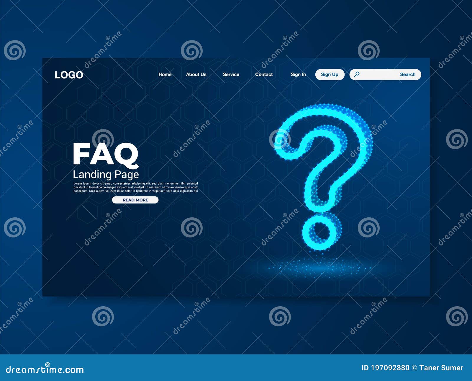 FAQ Technology Landing Page with World Map, Interface, Vector Stock ...