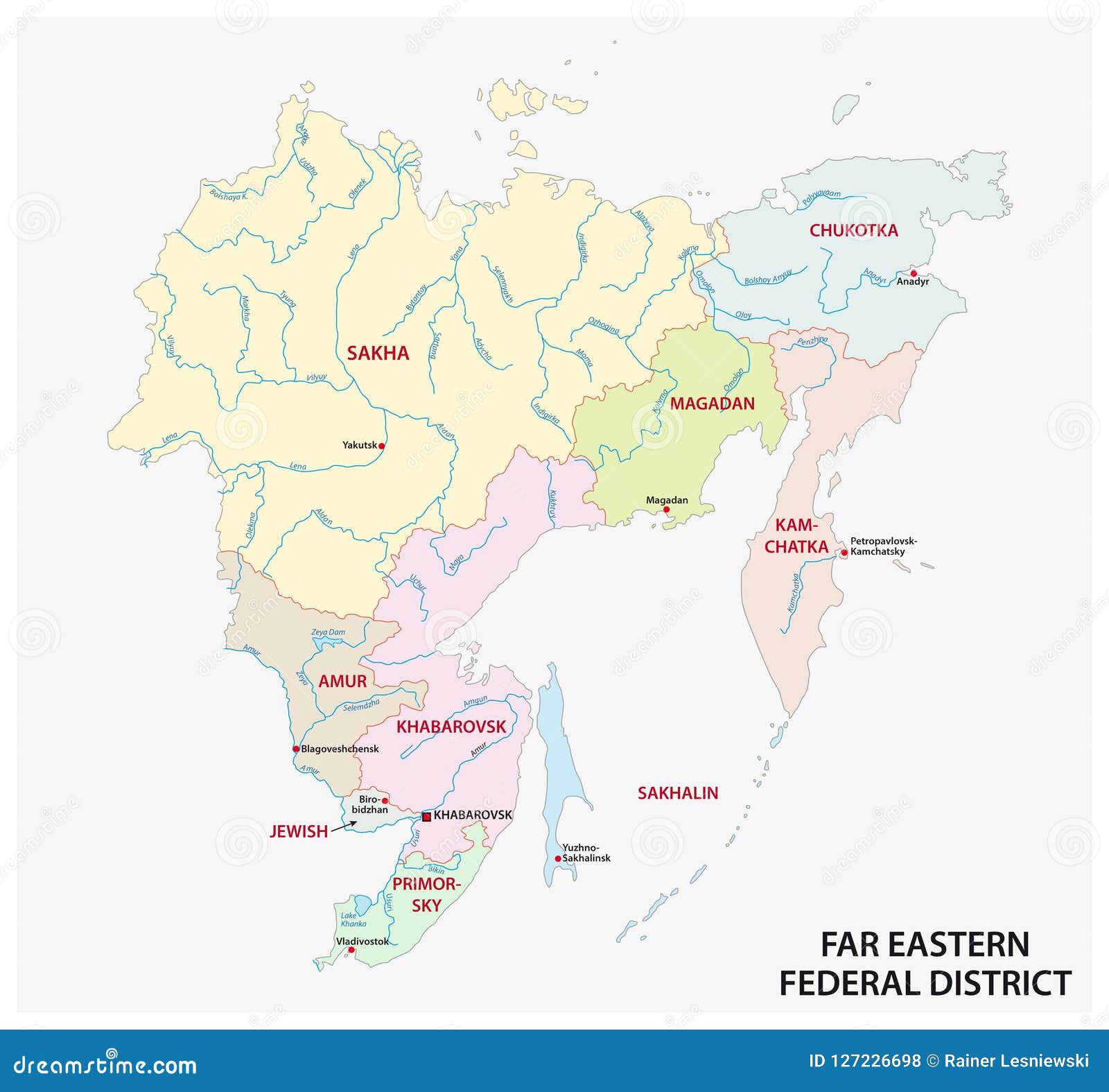 Far Eastern Administrative Districts And Political Vector Map, Russia ...