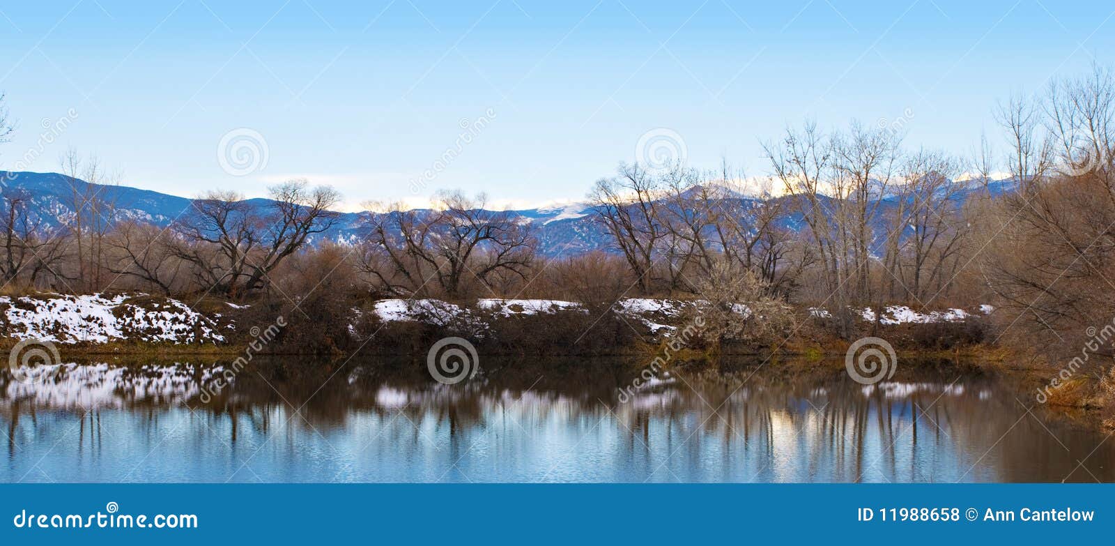 Far Shore of a Lake with View of Distant Mountains Stock Photo - Image ...