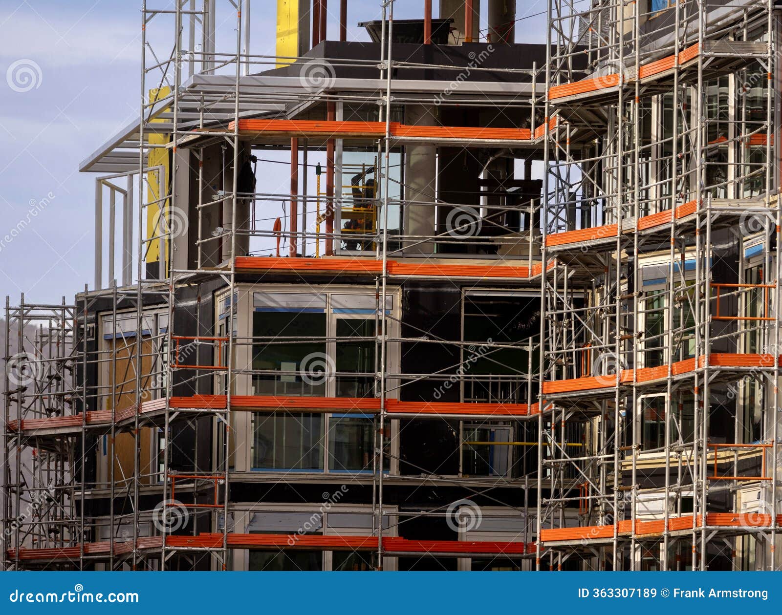 Far Shot of a Construction Worker Working in a Large Commercial ...
