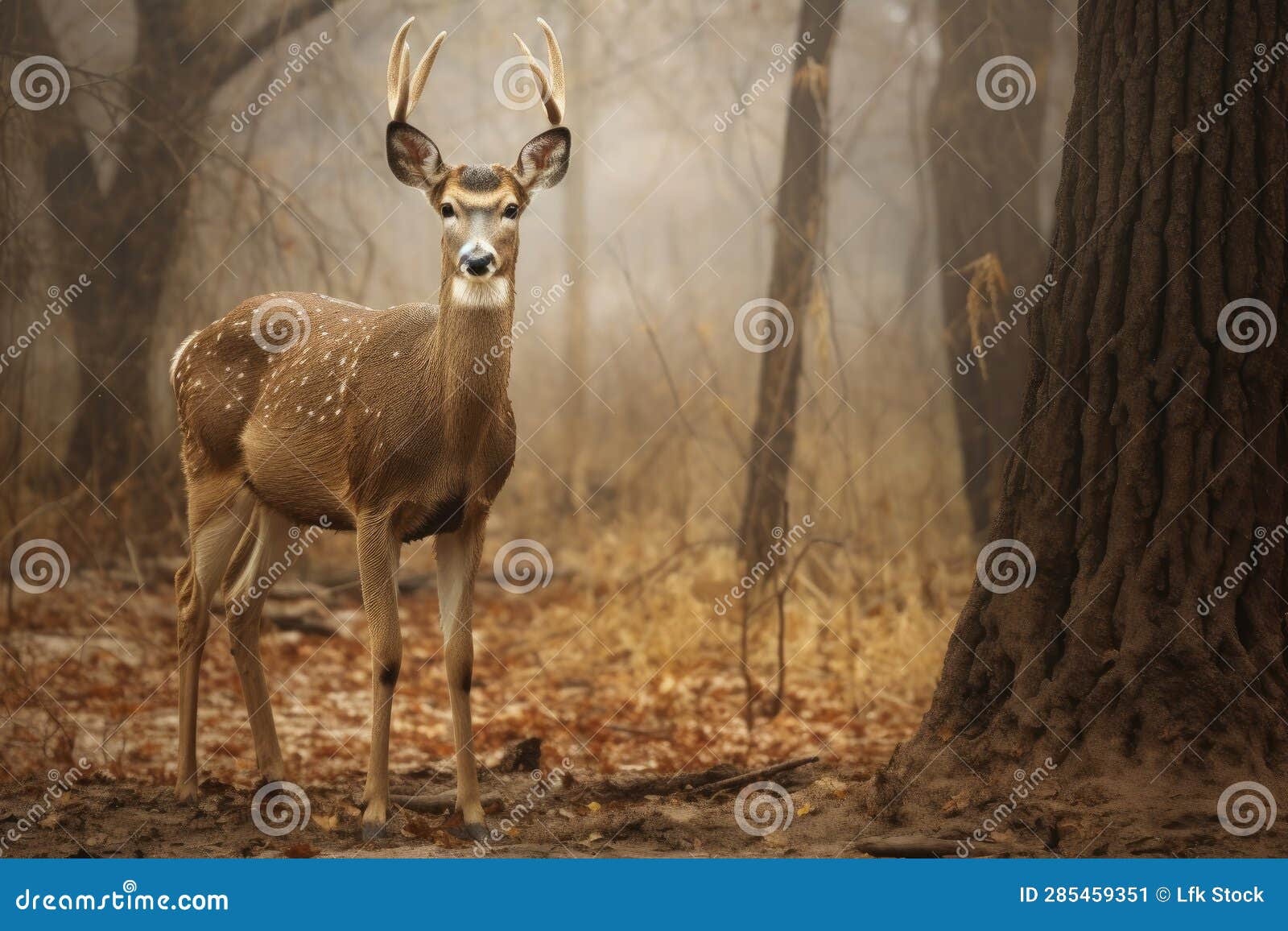Far Shot of Dama Dama Red Deer Standing among Trees in the Forest in ...