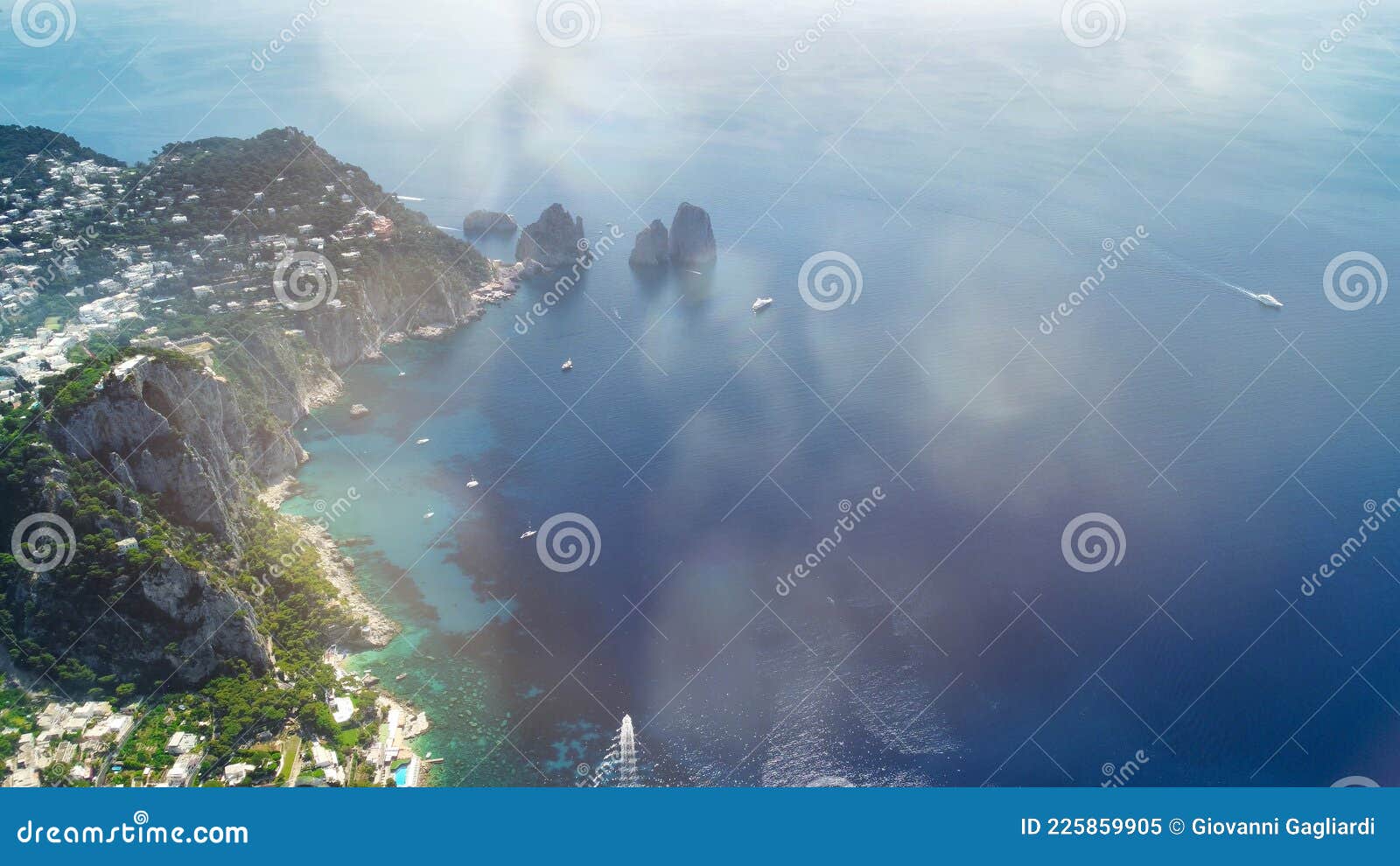 Faraglioni and Capri Coastline from Mt Solaro, Drone Viewpoint Stock ...