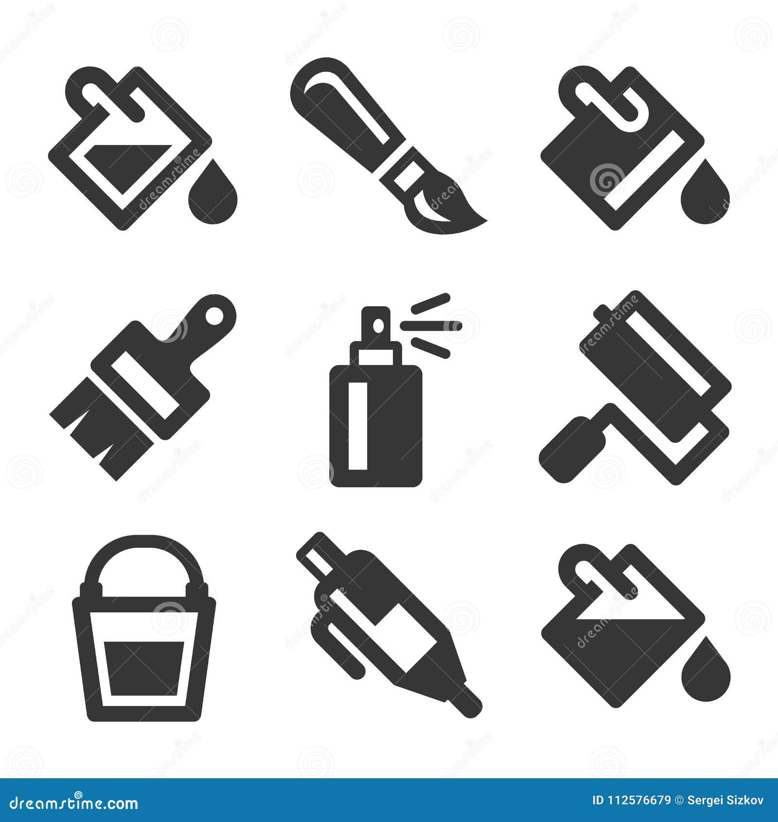 Farbeimer-Werkzeug-Ikonen Eingestellt Vektor Vektor Abbildung ...