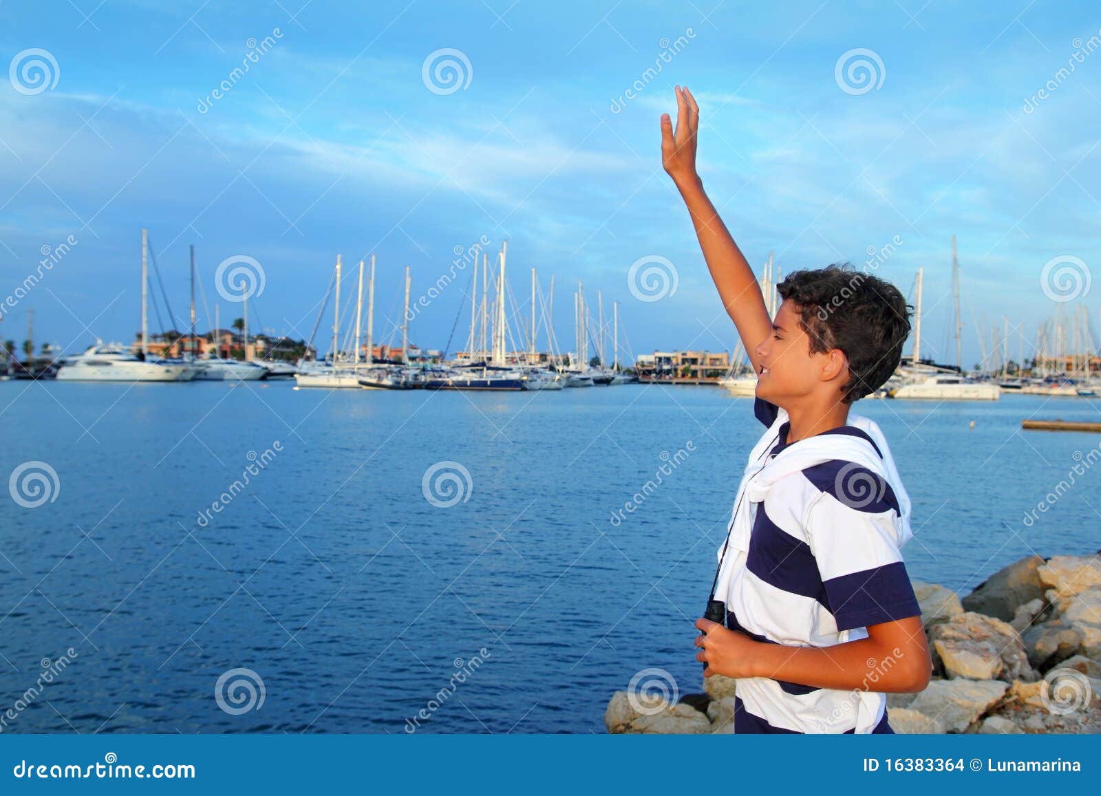 Farewell Boy Rising Hand Up Goodbye Stock Photo - Image of lifestyle ...