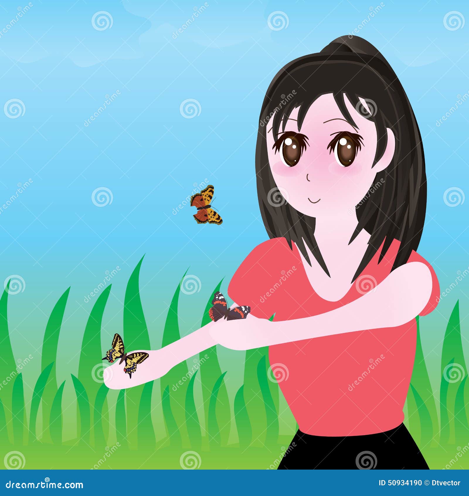 Farfalla Felice Di Manga Della Ragazza Illustrazione Vettoriale ...