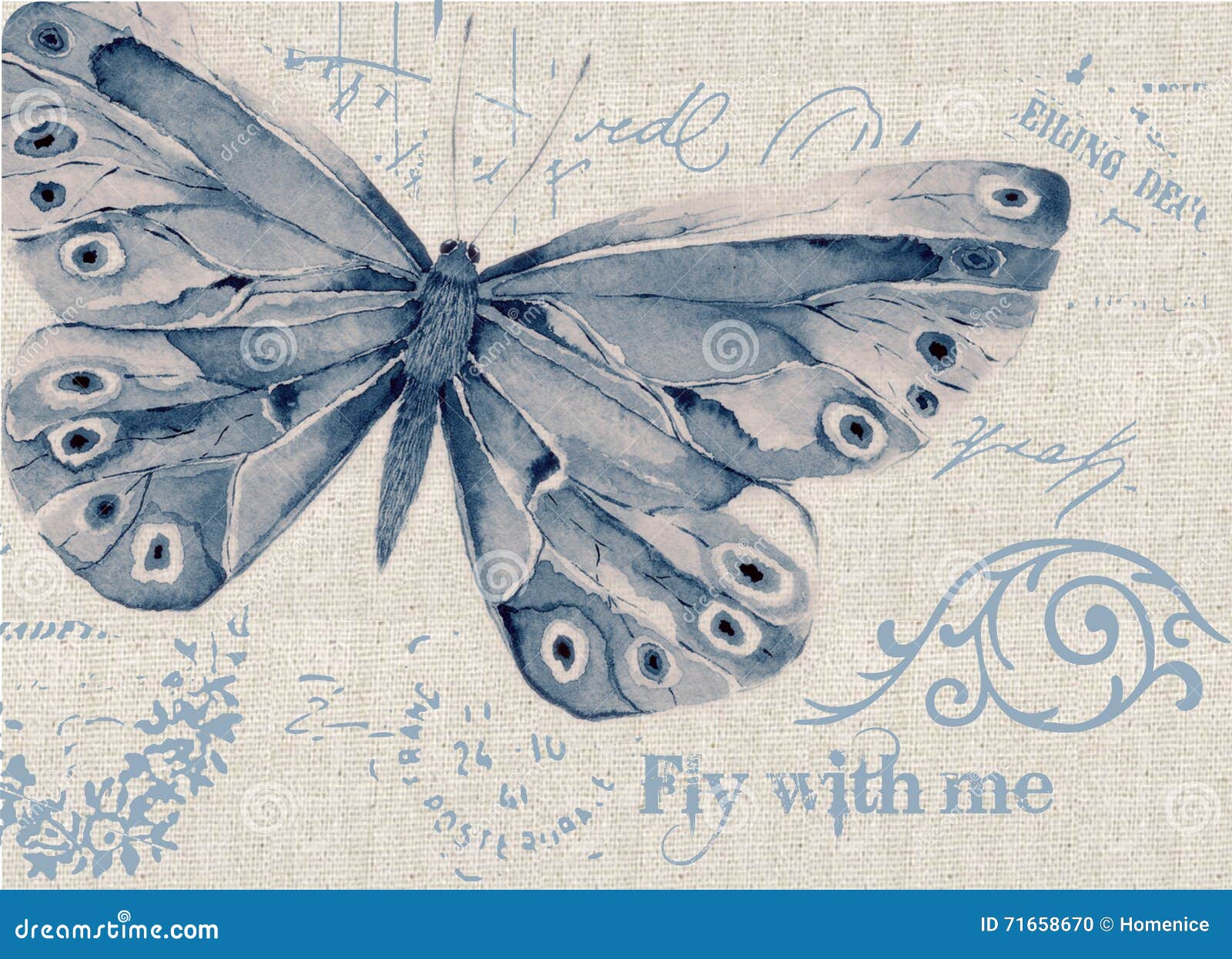 Farfalla Nuvolosa Blu Dell'acquerello Illustrazione di Stock ...