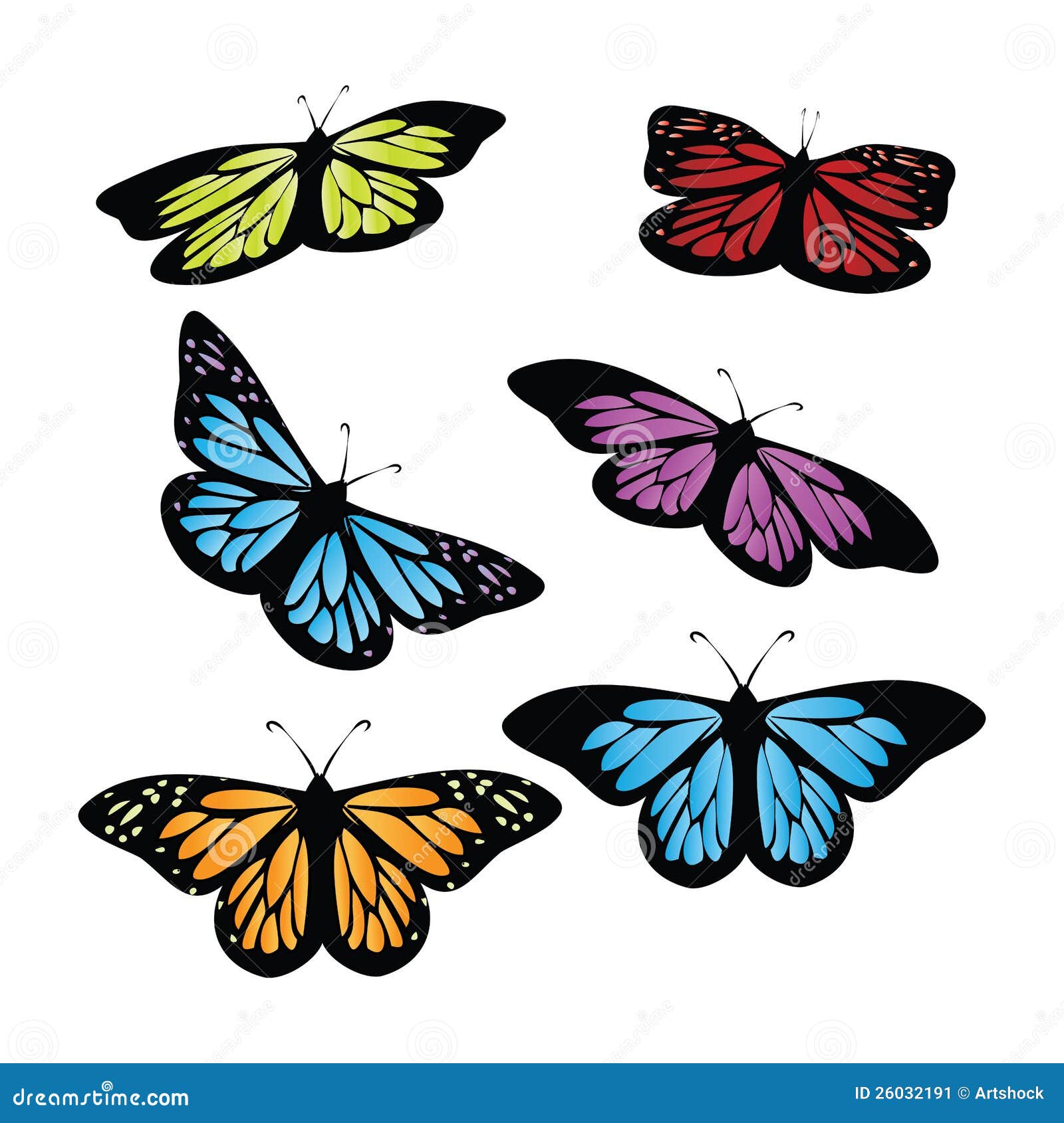 Farfalle colorate illustrazione vettoriale. Illustrazione di nero ...