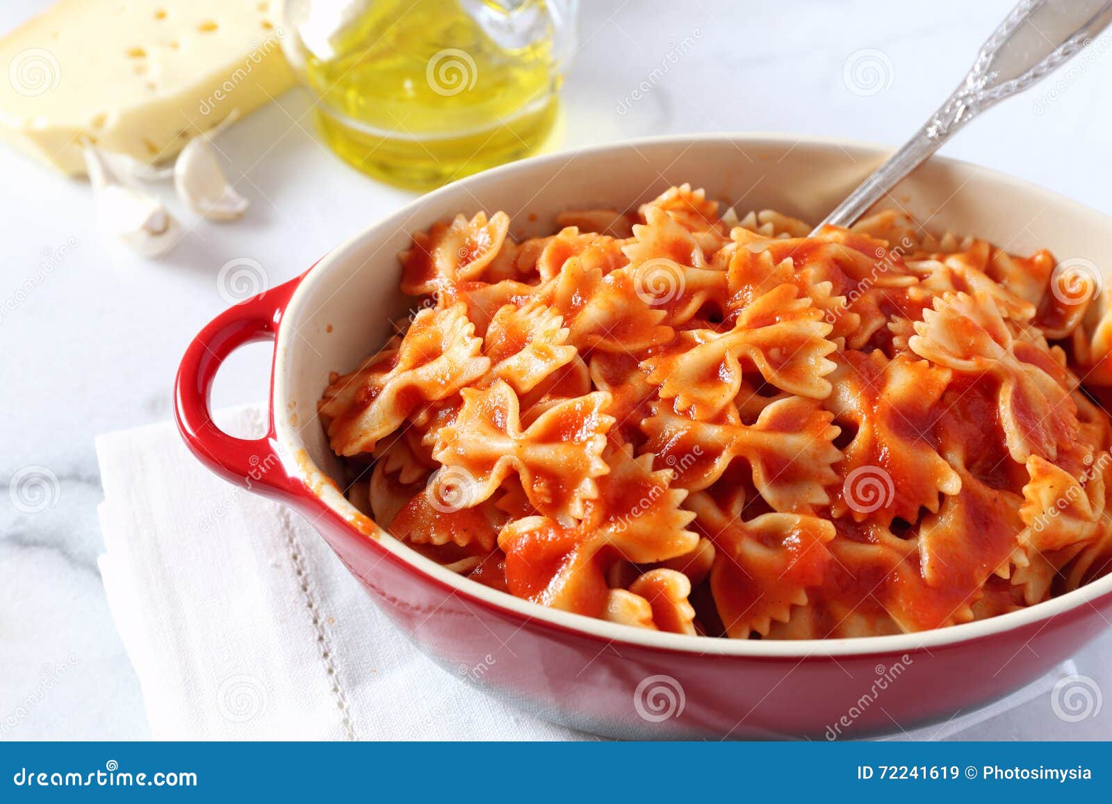 Farfalle Pasta with Tomato Sauce Stock Image - Image of marble, eating ...