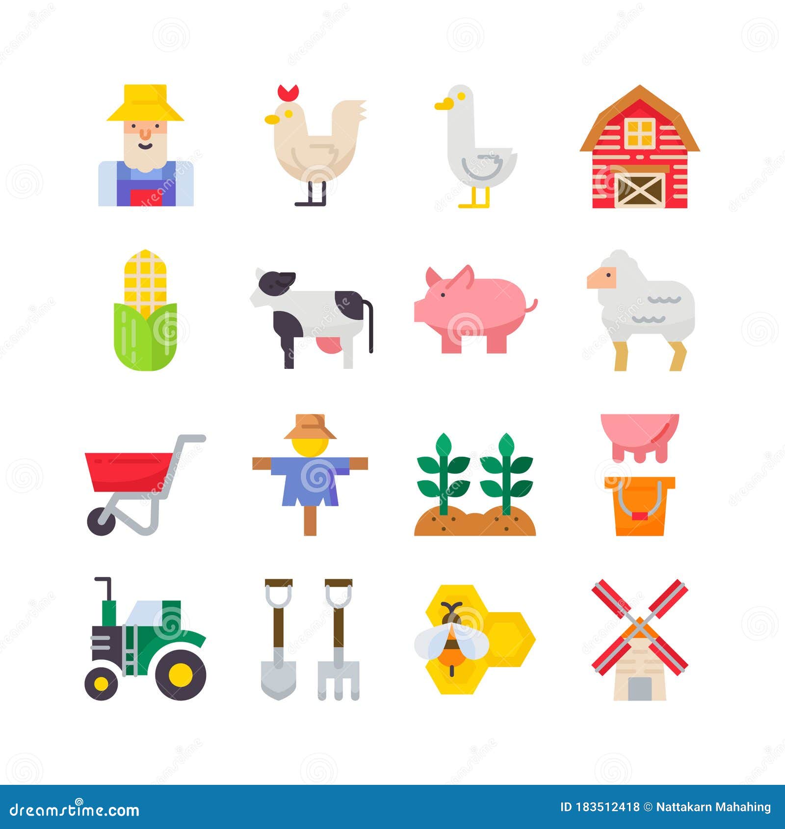 Farm Icon Set, Flat Icon Collection Stock Vector - Illustration of ...