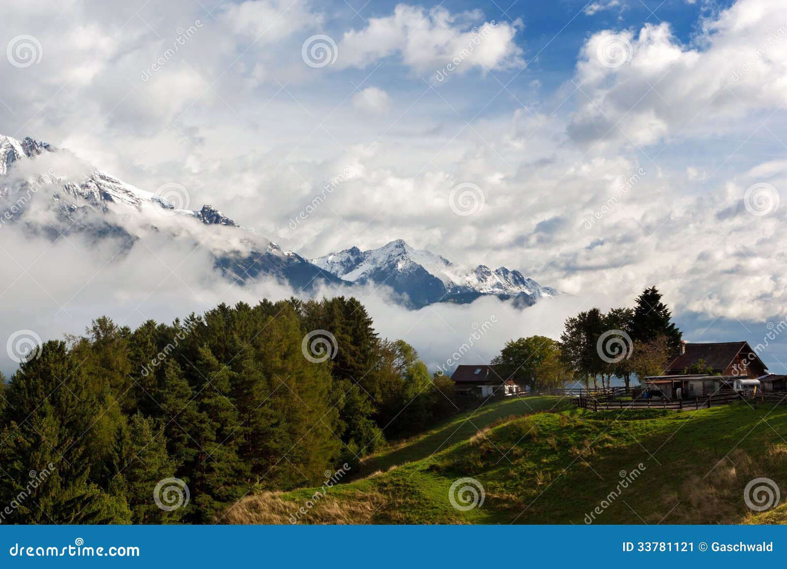 Farm in the Alps stock image. Image of landscape, valley - 33781121