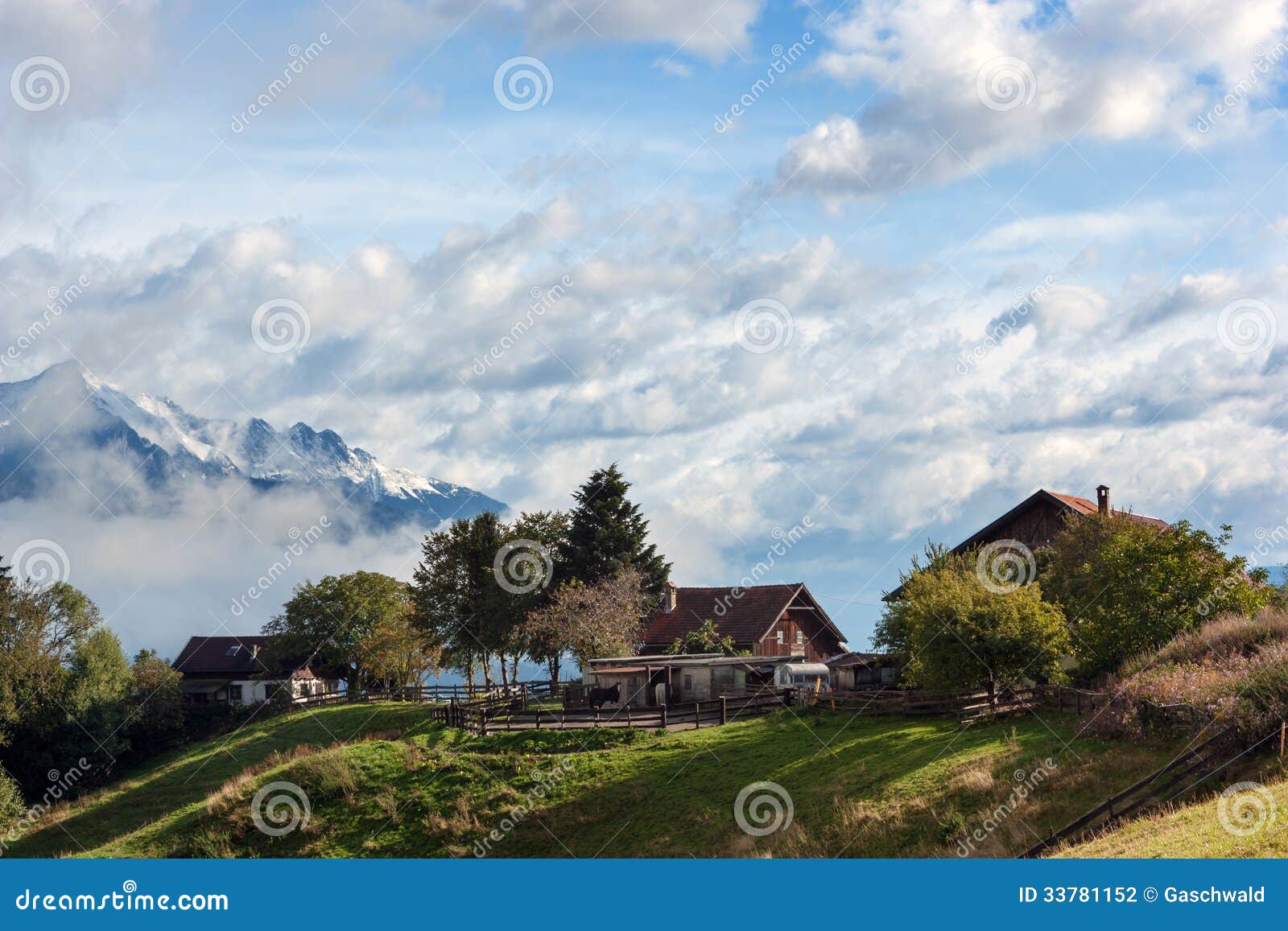 Farm in the Alps stock photo. Image of tourism, tranquil - 33781152