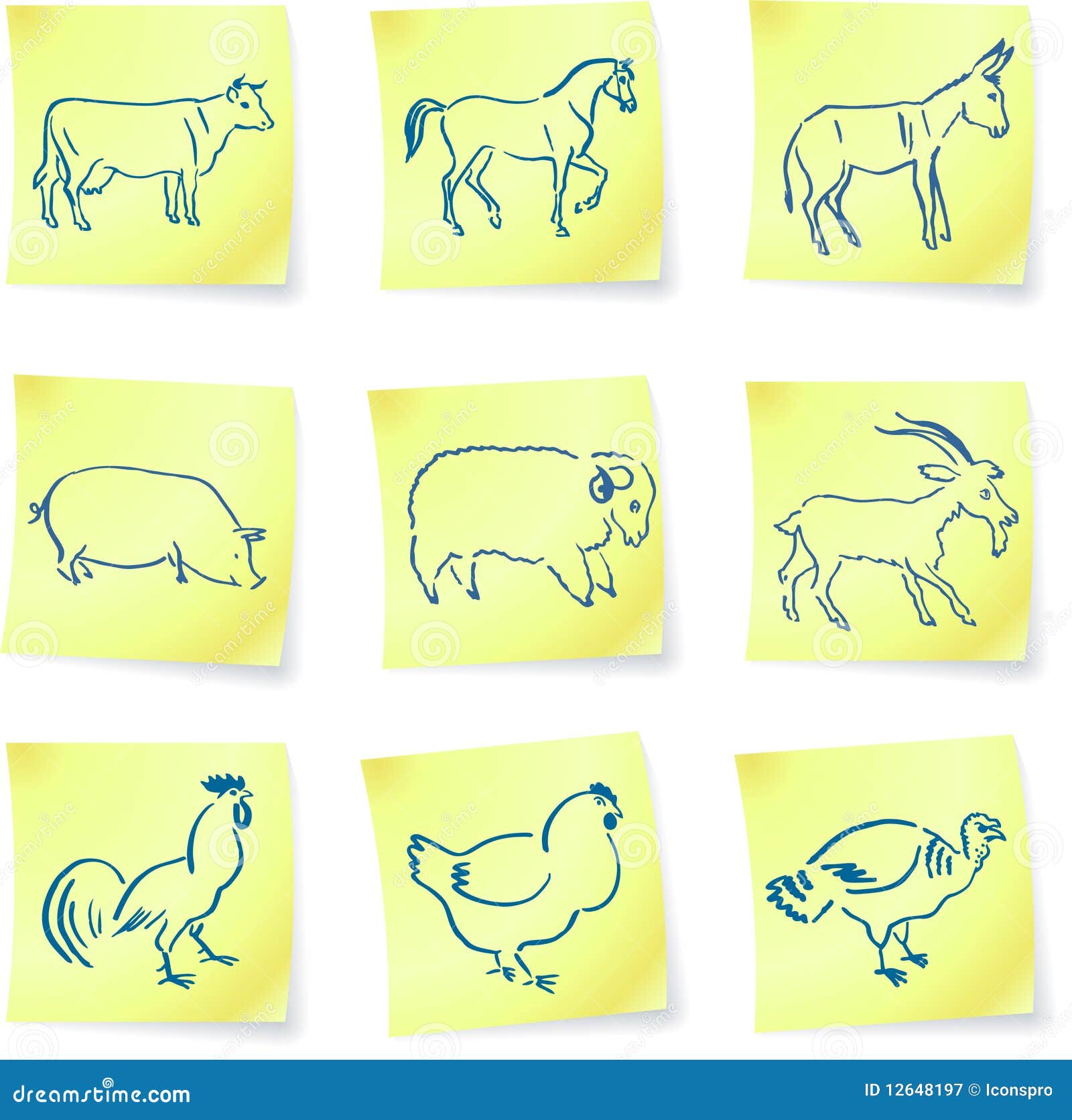 Farm Animal Collection on Post it Notes Stock Illustration ...
