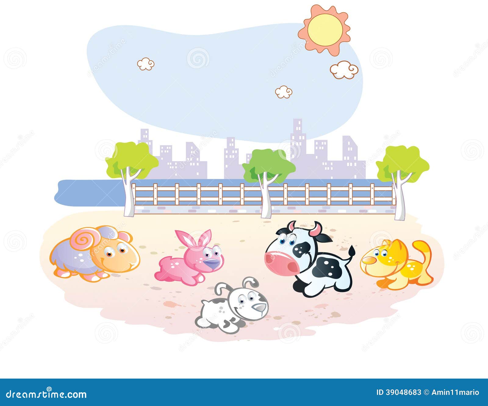 Farm Animals Cartoon at the Park Stock Illustration - Illustration of ...