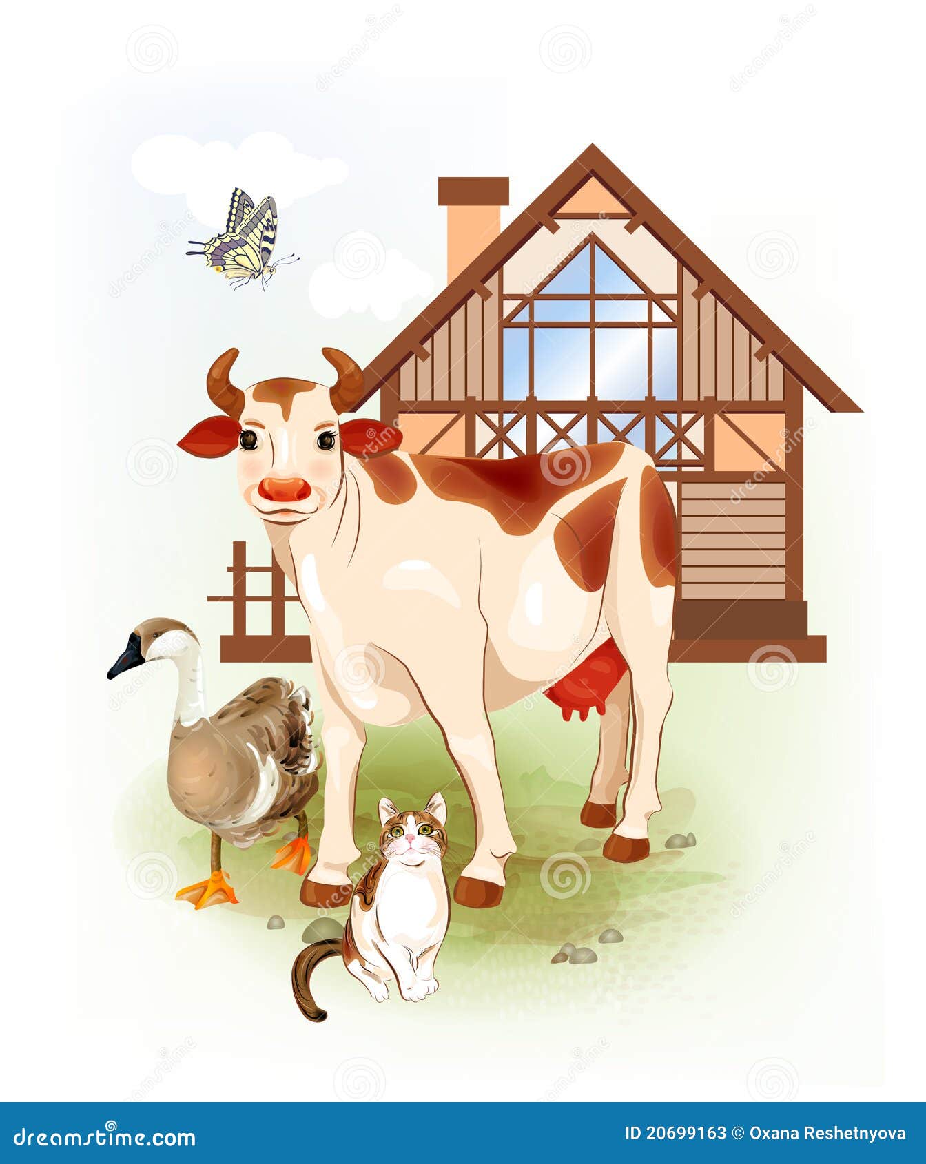 Life On The Farm Happy Farm Animal Cow On The Field - Illustration For ...