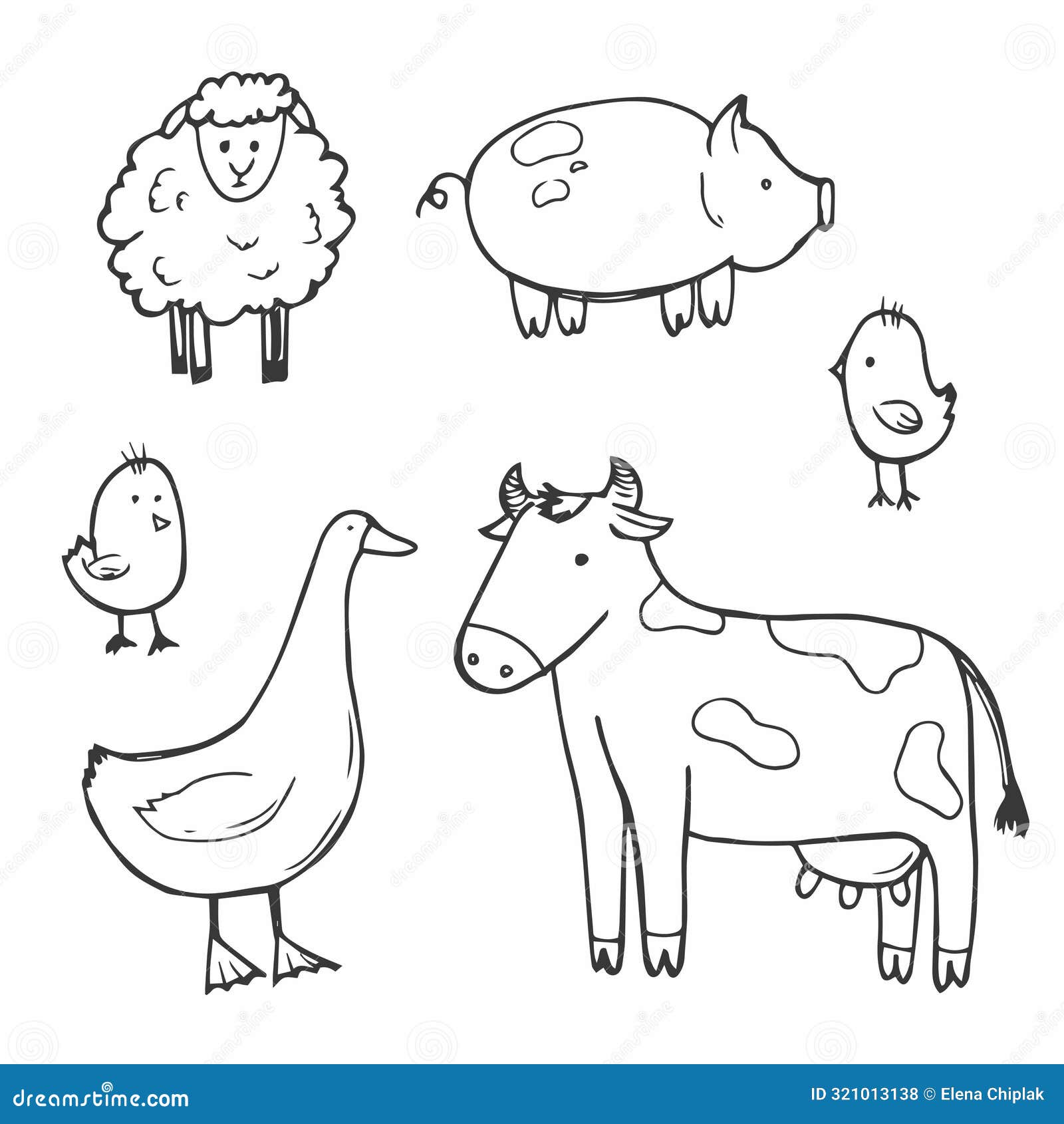 Farm Animals Doodle Illustrations Sketch Set Stock Illustration ...
