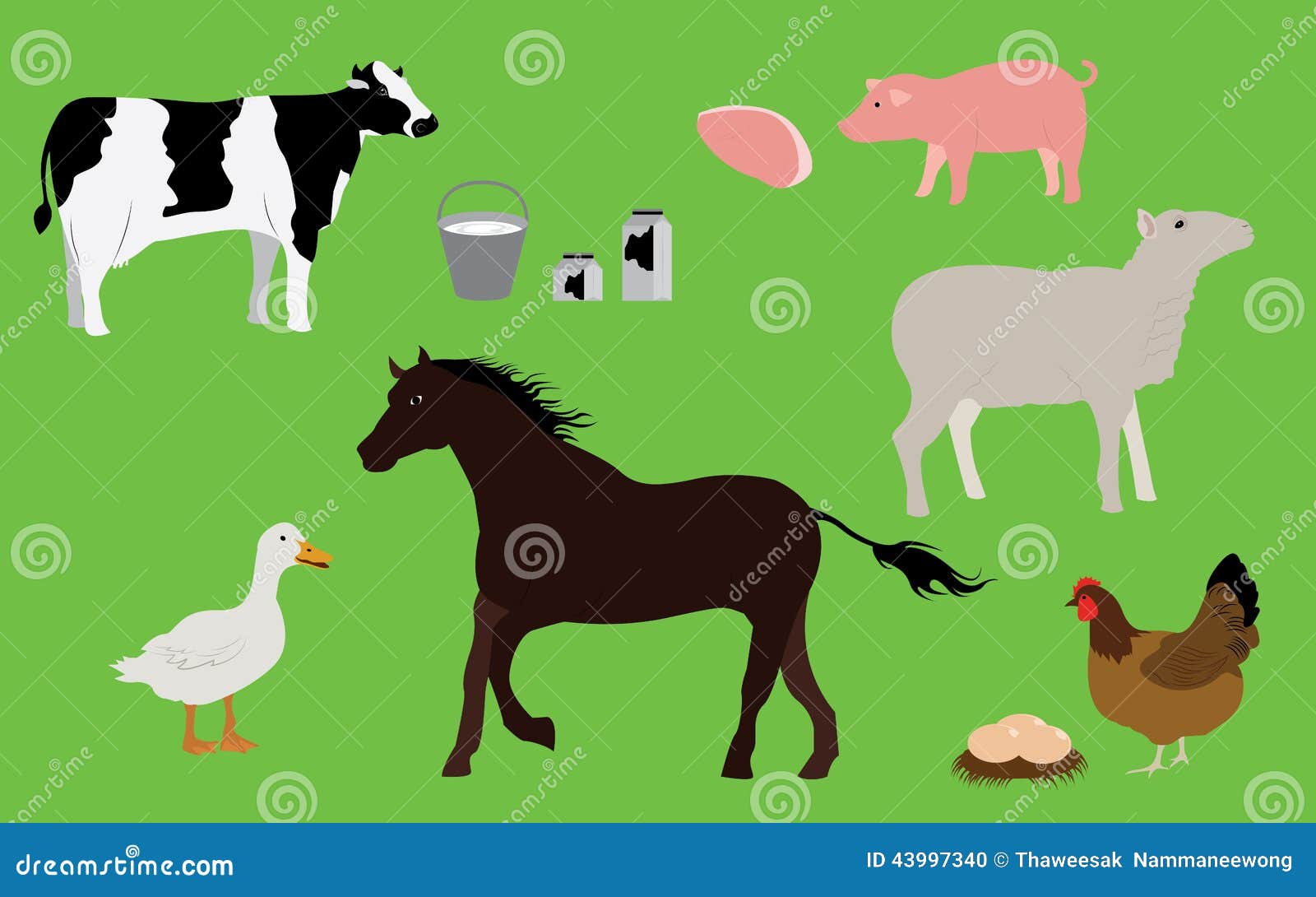 Farm Animals and Farm Products Collection Stock Vector - Illustration ...