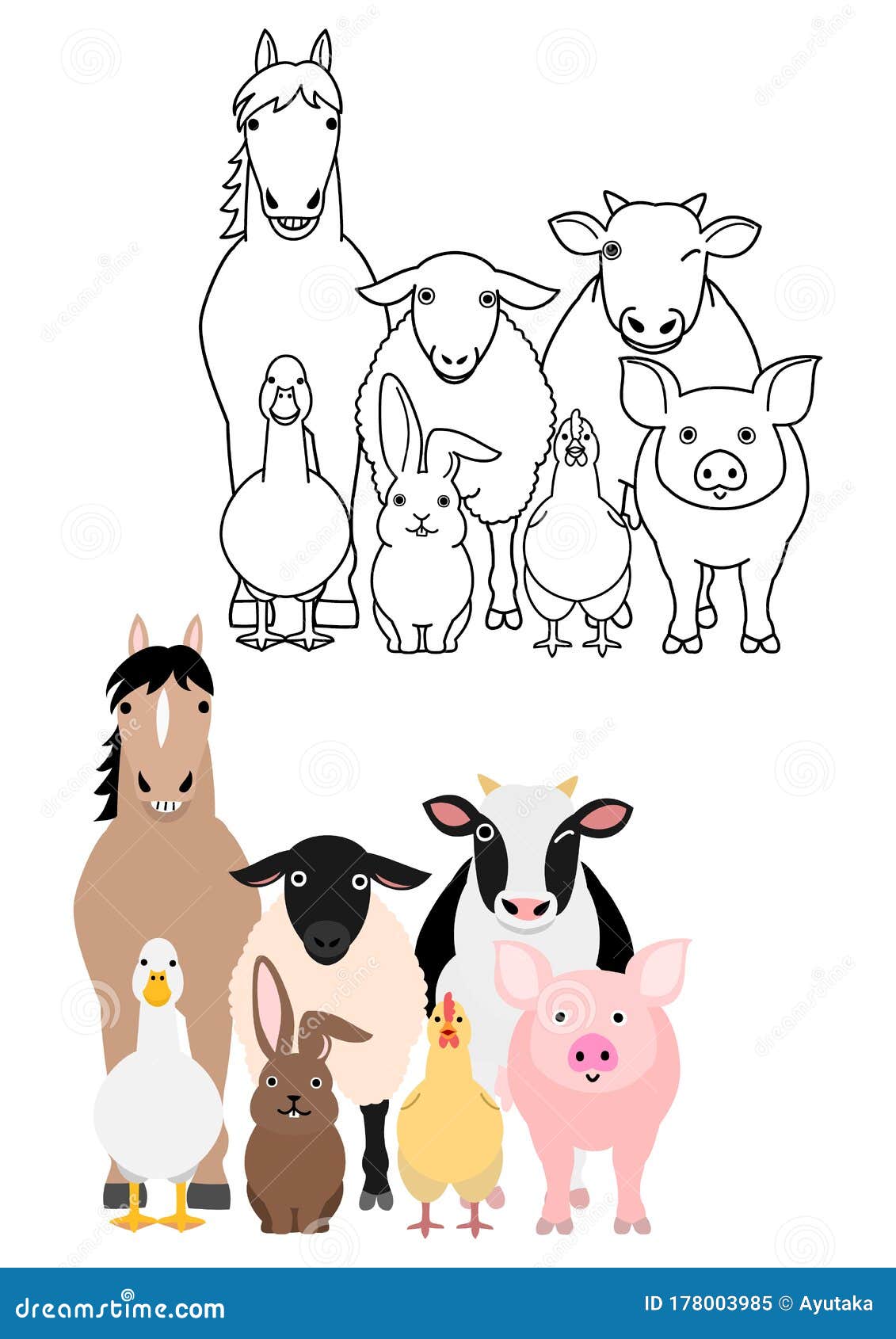 Farm animals group set stock vector. Illustration of farm - 178003985