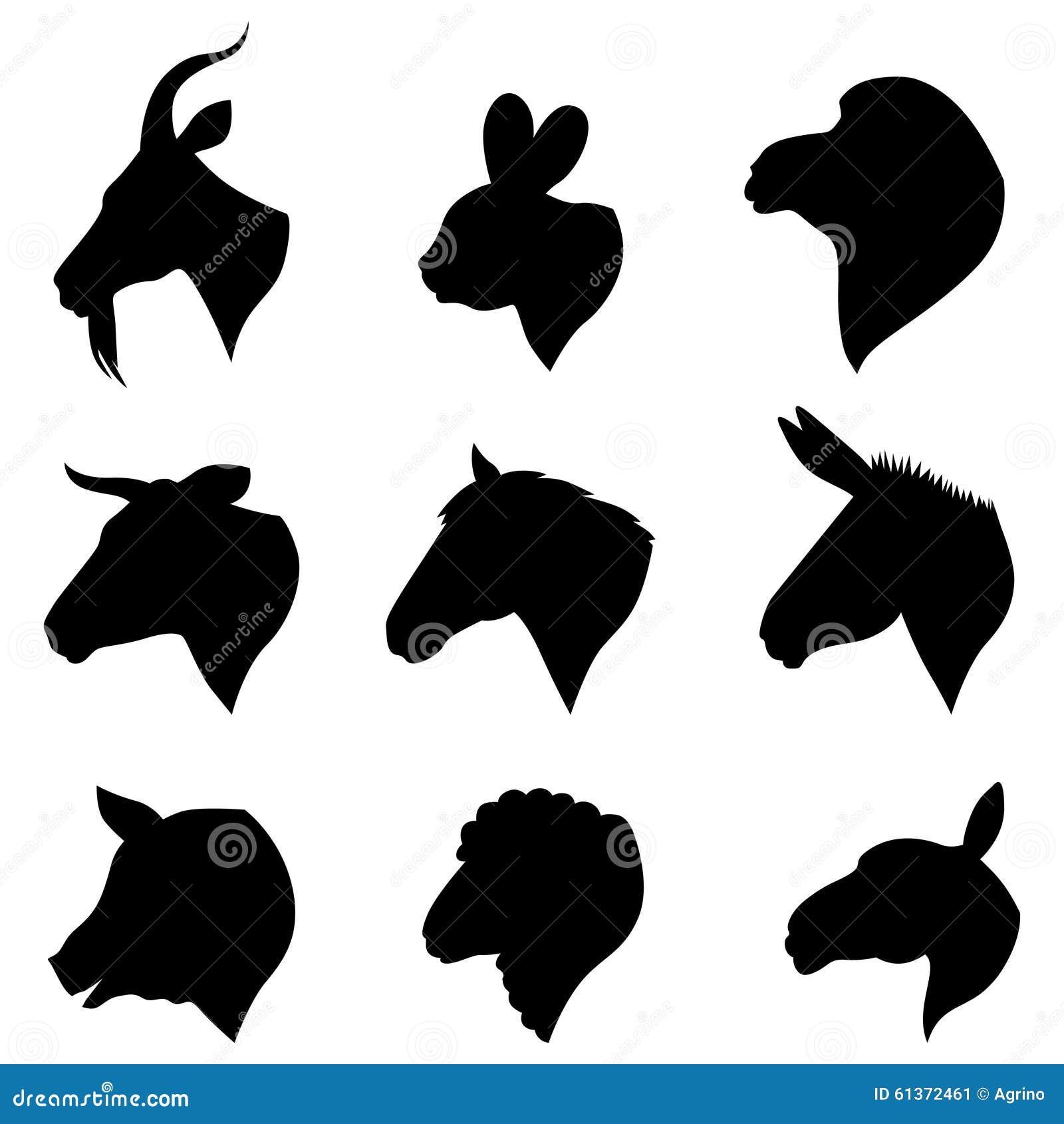 Farm animals heads set stock vector. Illustration of isolated - 61372461