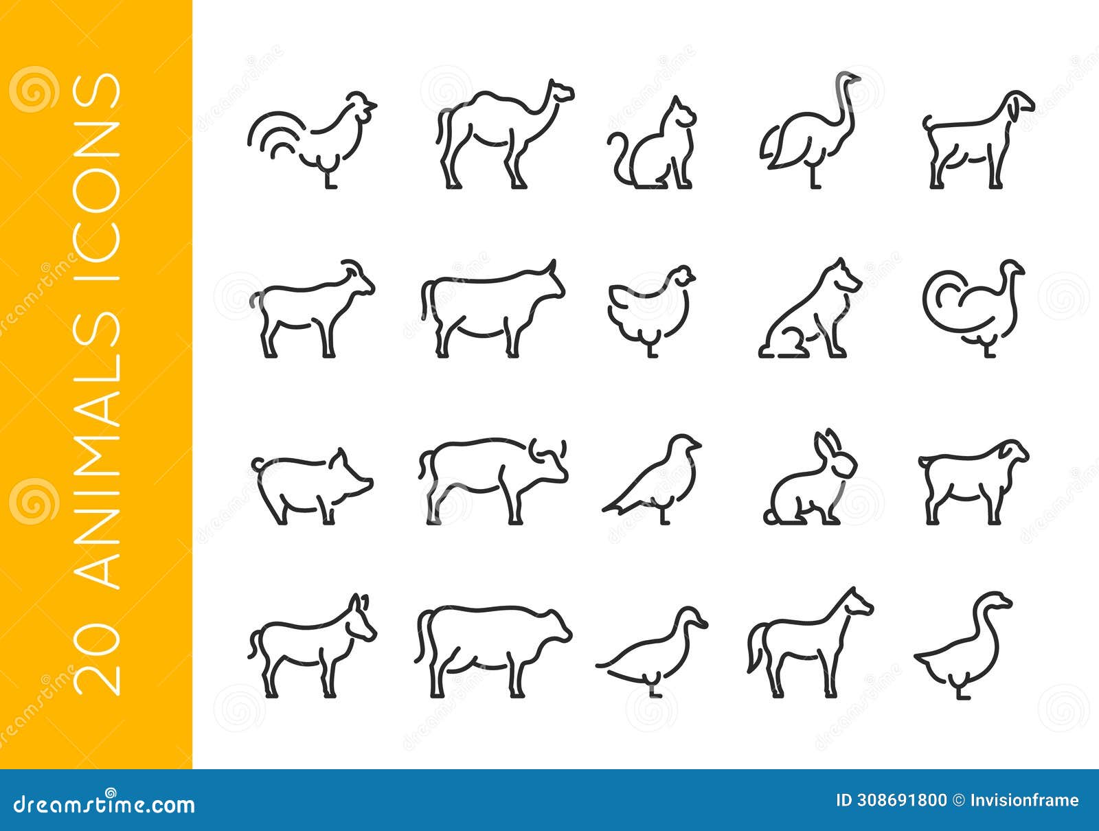 Farm animals icon set stock vector. Illustration of equine - 308691800