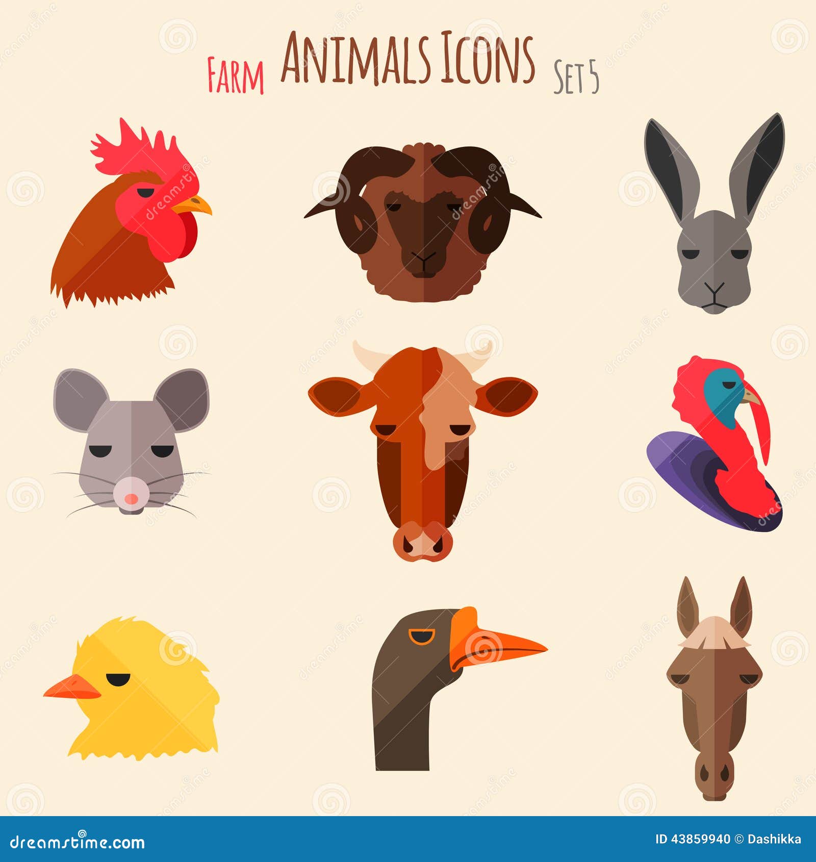 Farm Animals Icons with Flat Design Stock Illustration - Illustration ...