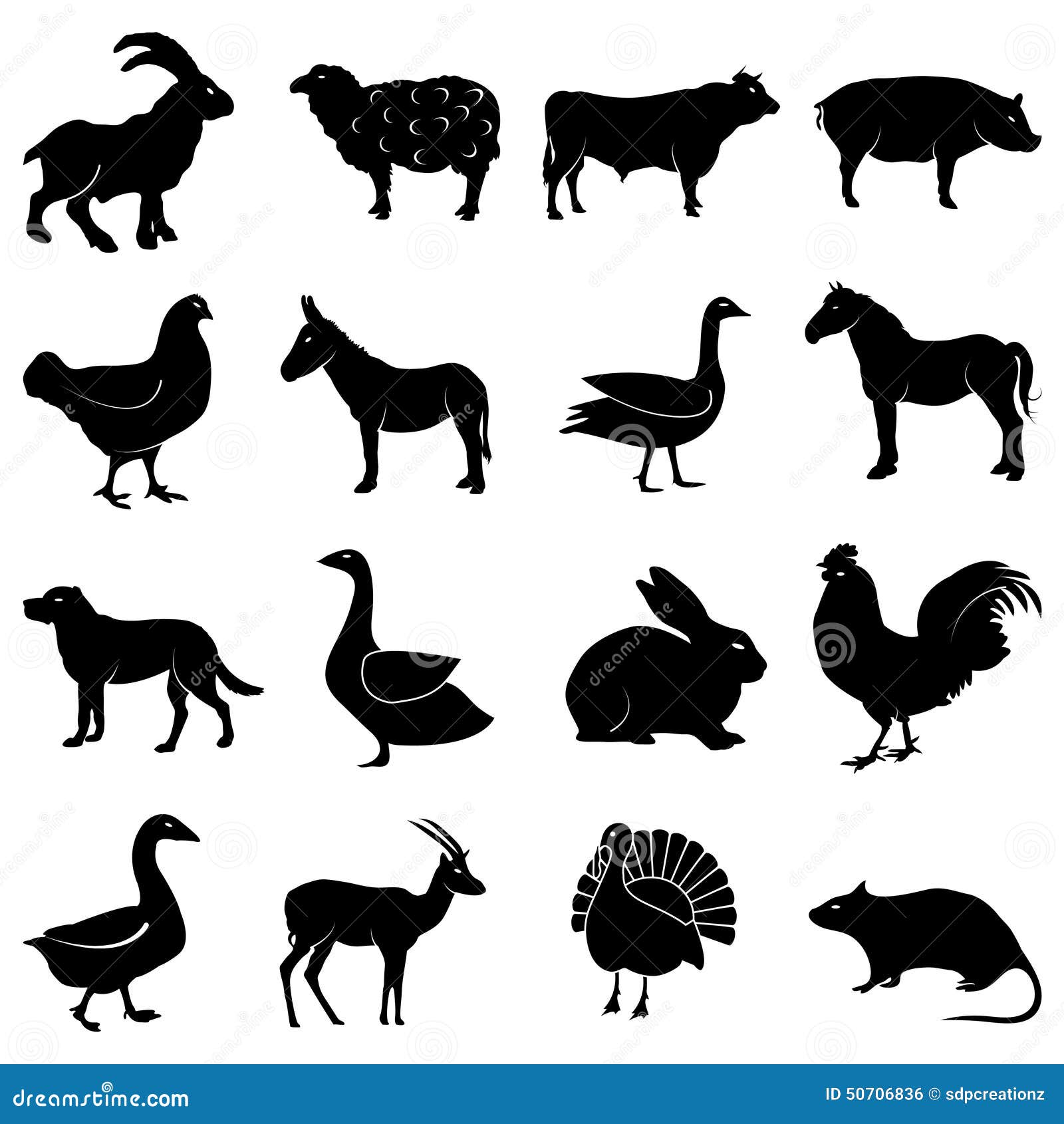 Farm animals icons set stock vector. Illustration of silhouette - 50706836