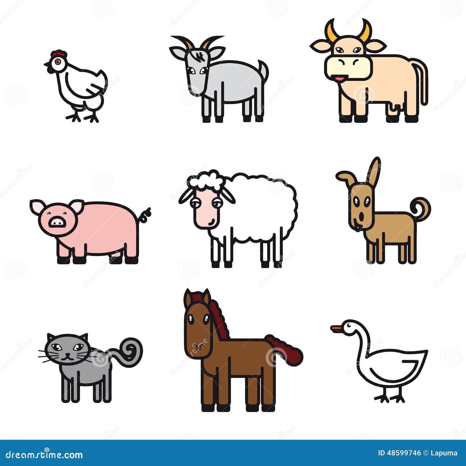 Farm animals icons stock vector. Illustration of ruminant - 48599746