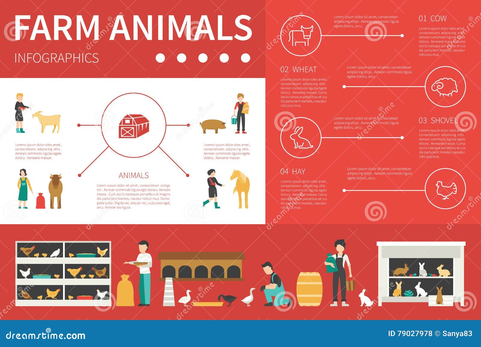Farm Animals Infographic Flat Vector Illustration. Presentation Concept ...