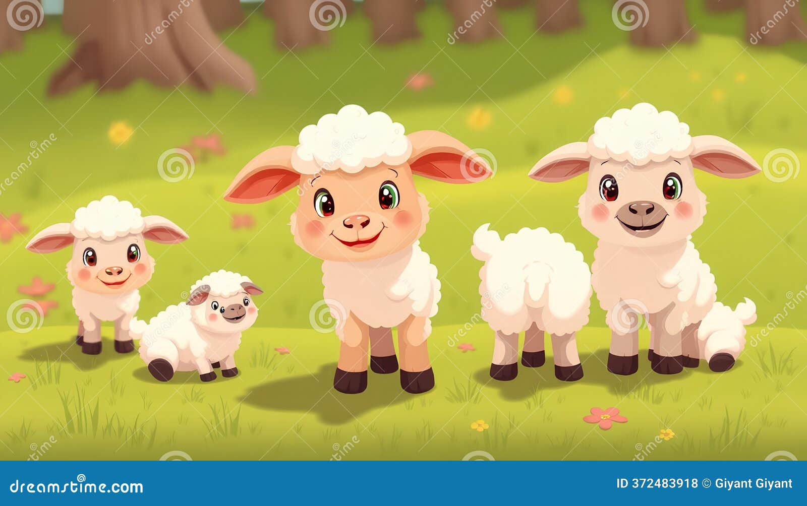Lamb, Cute Little Sheep With Wreath - Vector Linear Picture For ...