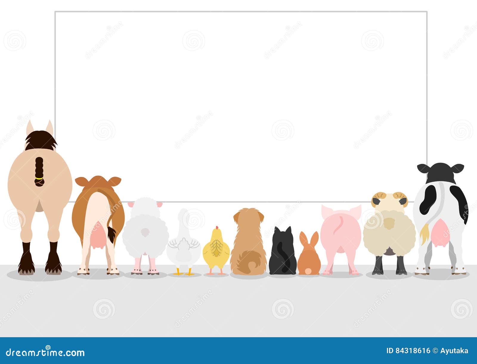 Farm Animals Looking Large Blank Board Vector Illustration ...