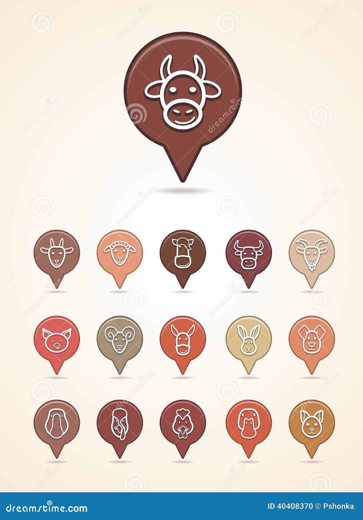 Farm Animals Mapping Pins Icons Stock Vector - Illustration of bull ... Farm Animals Mapping Pins Icons Stock Vector - Illustration of bull ...